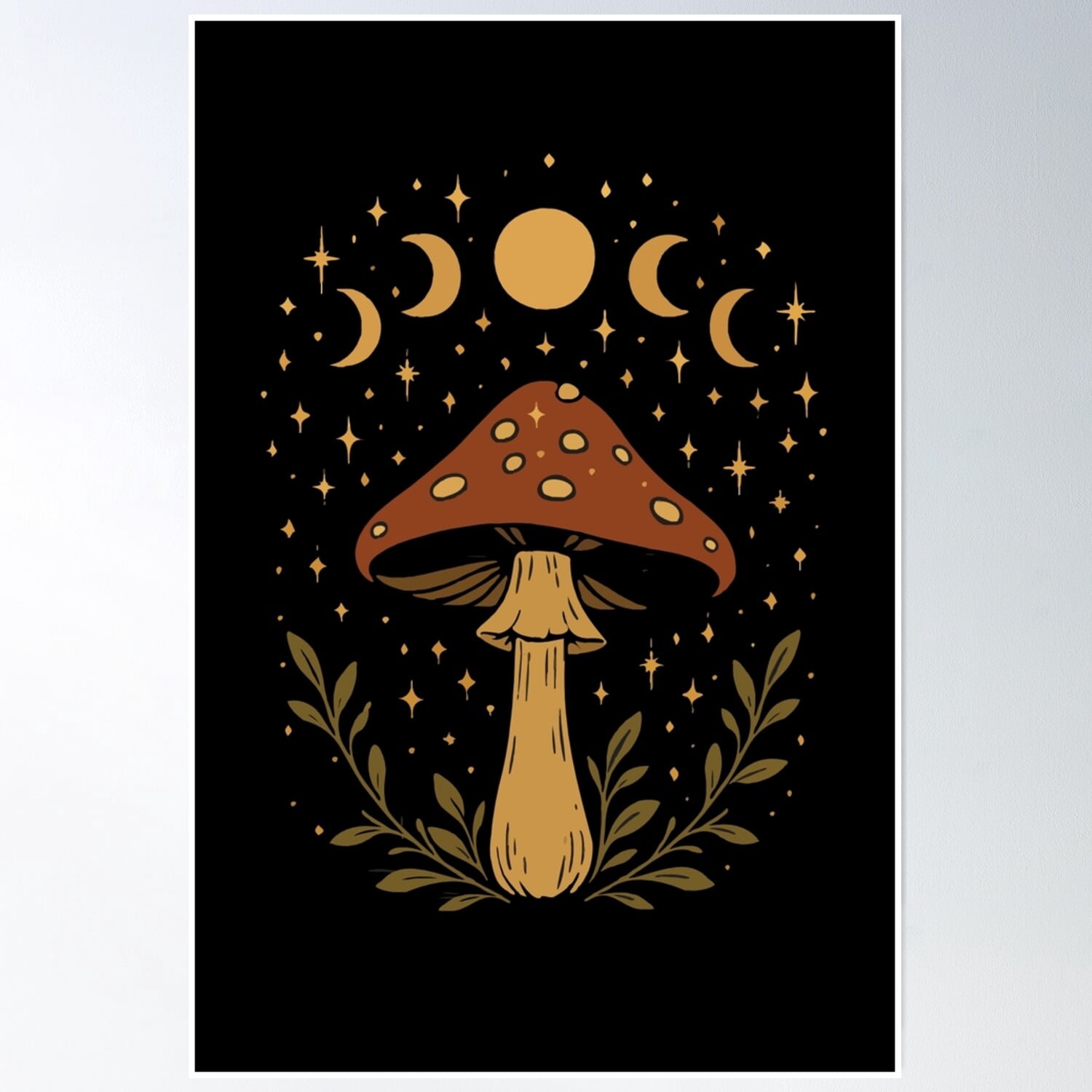 Celestial Mushroom With Moon Phases – Mystical Cottagecore Illustration ...