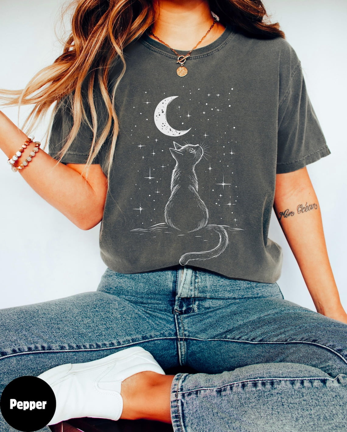 Celestial Mystical Witchy Cat Moon And Stars Constellation Person Lunar ...