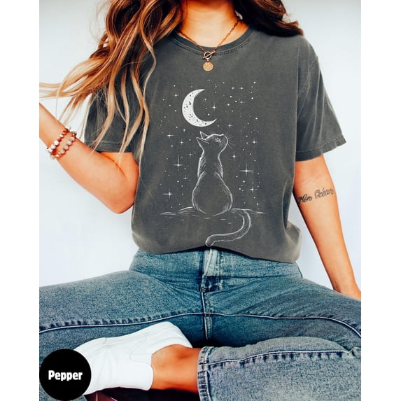 Celestial Mystical Witchy Cat Moon And Stars Constellation Person Lunar ...