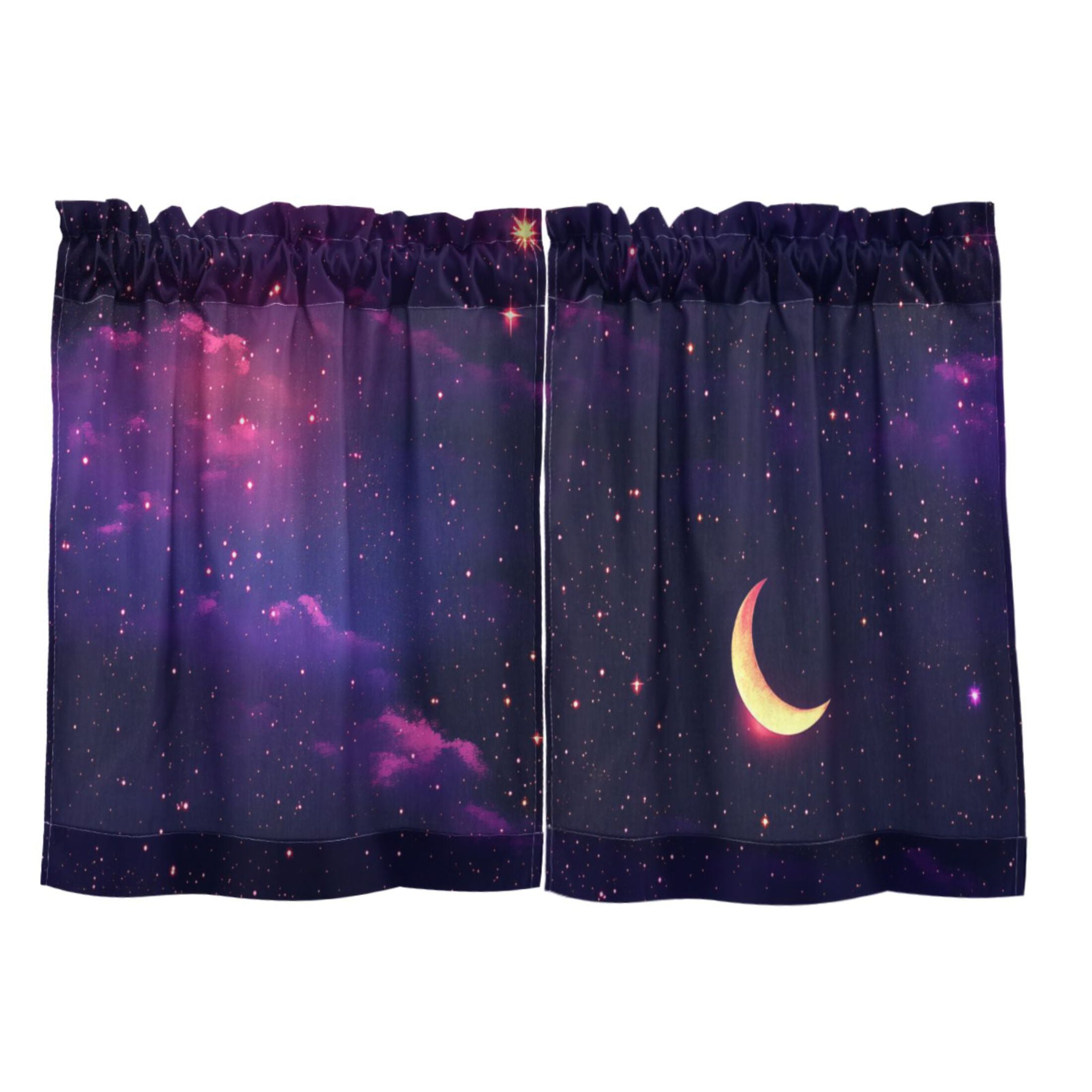 Celestial Night Sky 27"x24" Linen Look Cafe Curtain Set with Privacy ...
