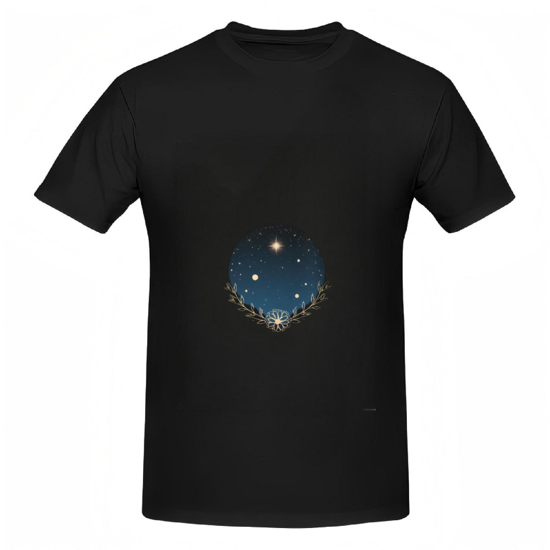 Celestial Night Sky Cotton Short Sleeve T-Shirt for Women - Serene Moon & Star Design with ...