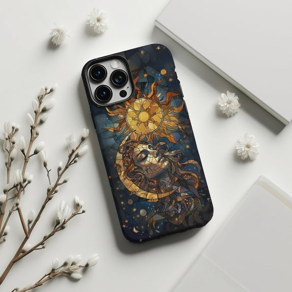 Celestial Night Sky Moon Star Glass Phone Case with iPhone 17 to 11 Pro ...