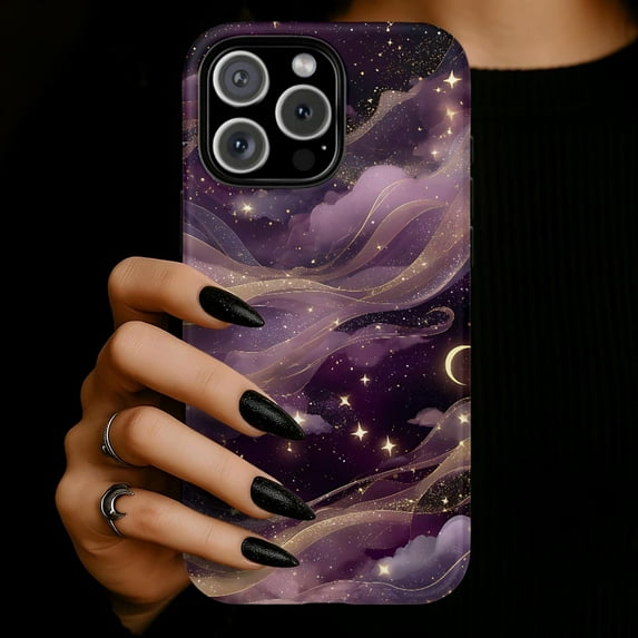 Celestial Night Sky Purple Galaxy Phone Case for 17 16 15 14 13 12 11 ...