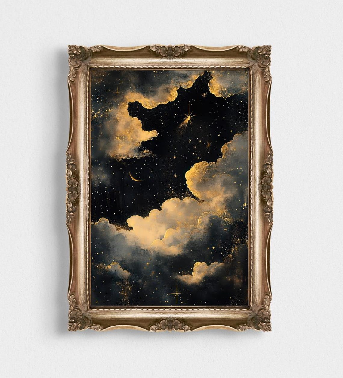 Celestial Night Sky Stars Poster, Blue Gold, Dark Academia Maximalist ...