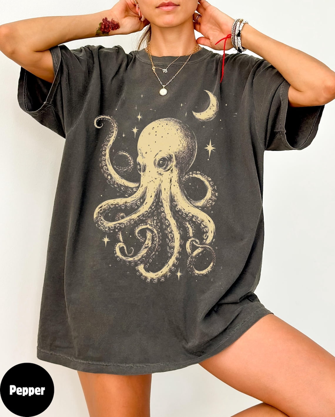 Celestial Octopus Vintage Style Shirt Ocean Animal Top Beach Apparel ...