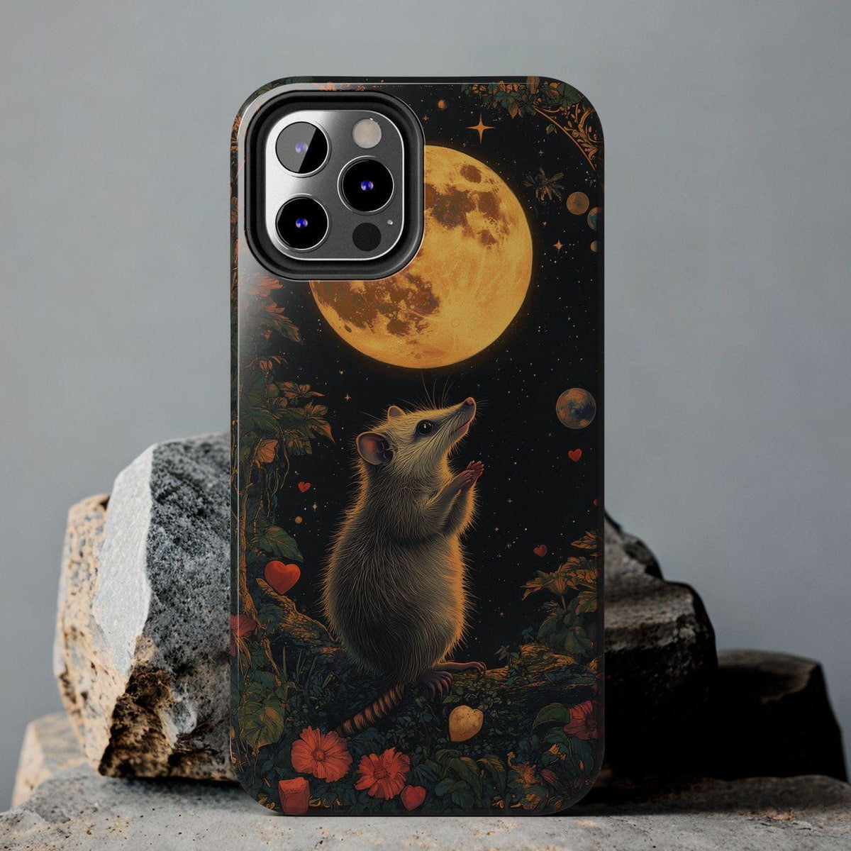 Celestial Opossum Full Moon Wildflower Phone Case with iPhone 17 to 11 ...