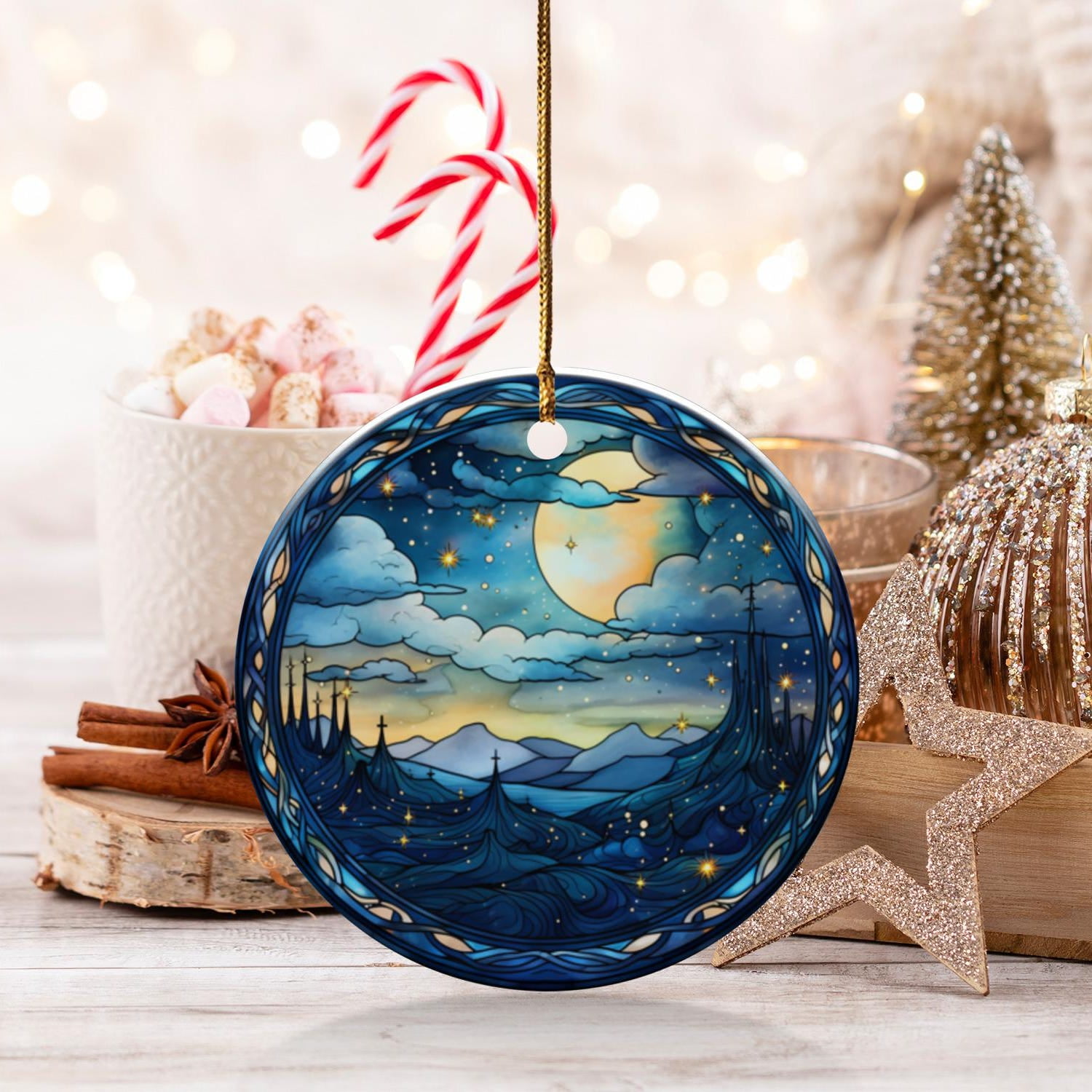 Celestial Ornament, Moonlit Nightscape, Celestial Decor, Gothic Skyline ...