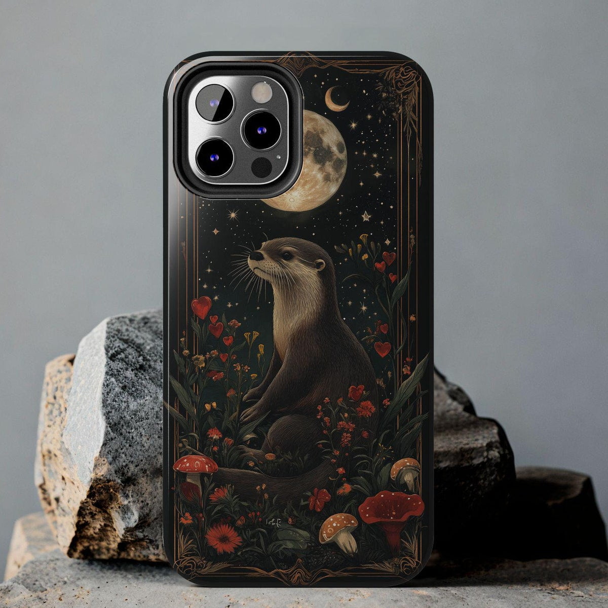 Celestial Otter Phone Case with Full Moon and Cottagecore Wildflower ...