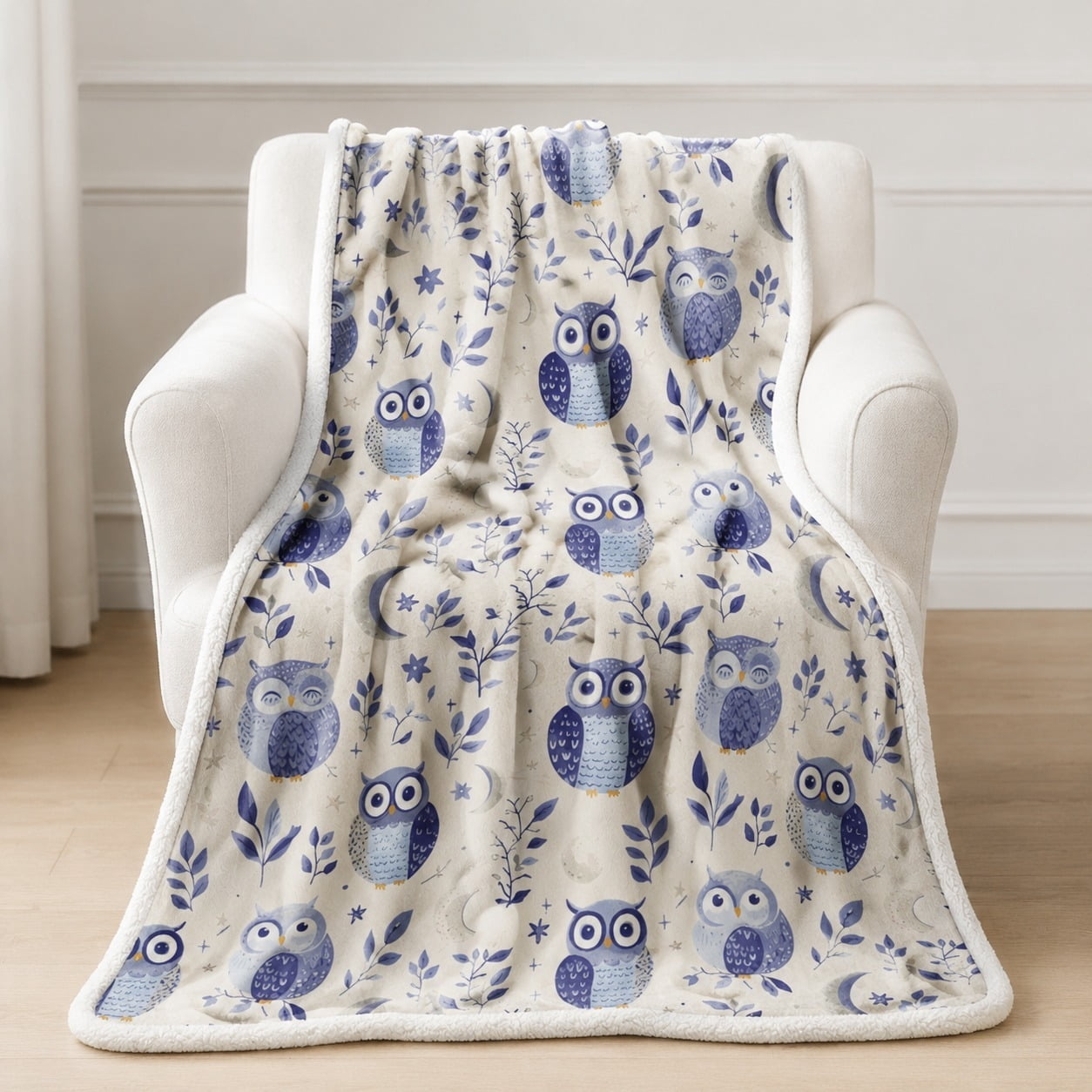 Celestial Owl Sherpa Blanket, Cute Moon Stars Floral Owl Throw Blanket ...