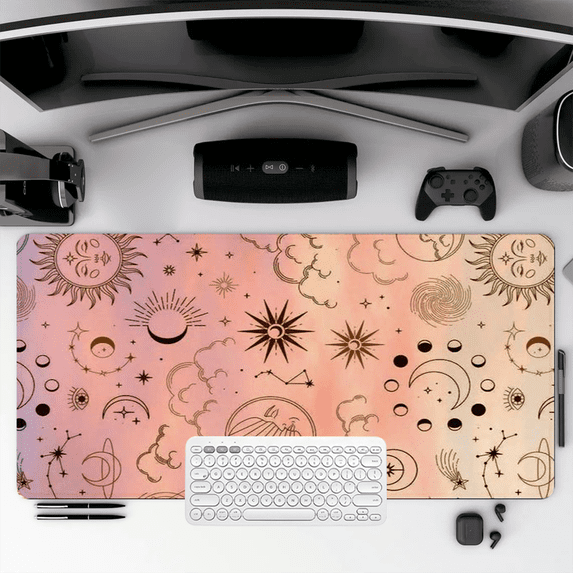 Celestial Pattern Mouse Pad 35.4 x 15.8 Inches Rubber Desk Mat with Sun ...