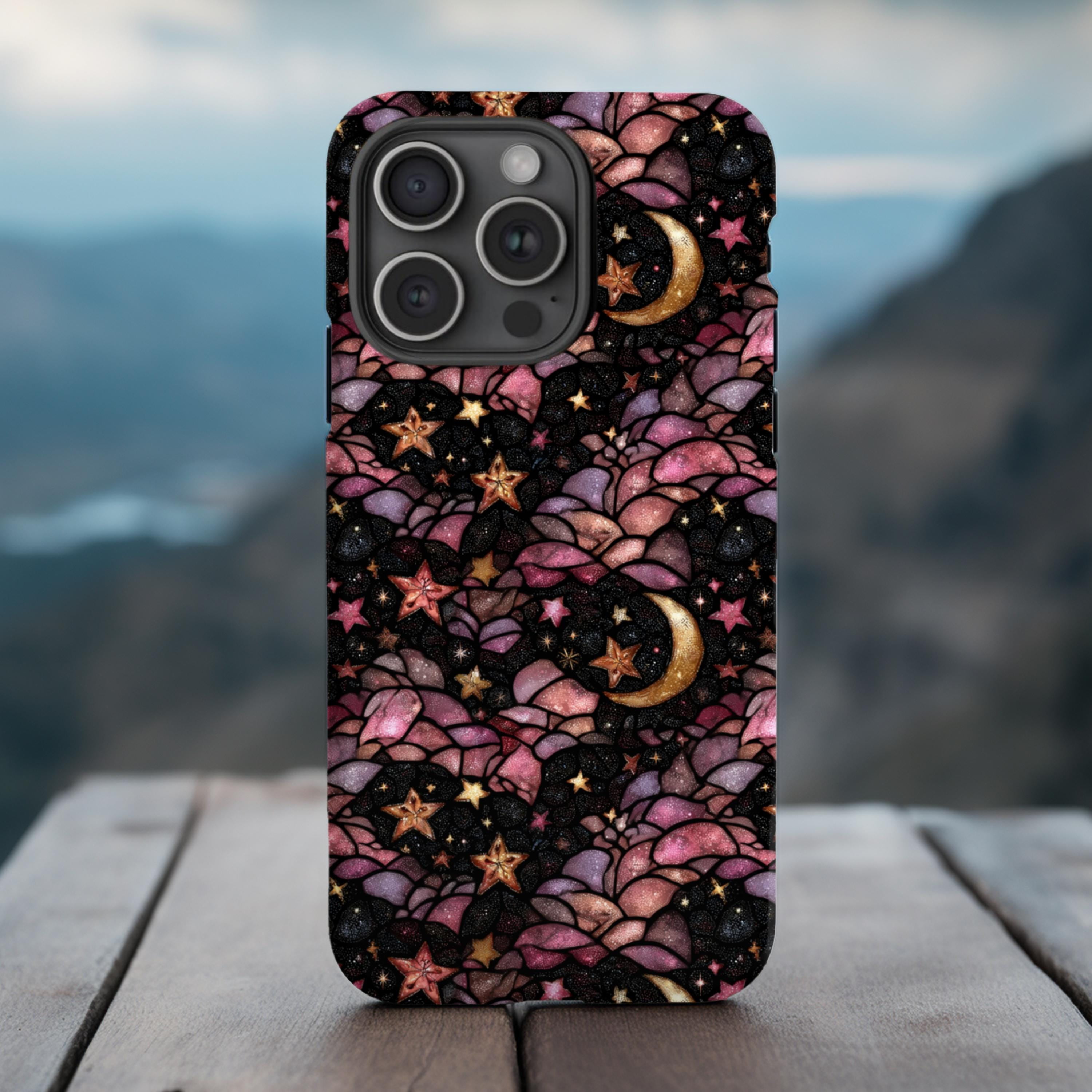 Celestial Pink Moon Stained GlPhone Case Dreamy Pastel Sky with iPhone ...