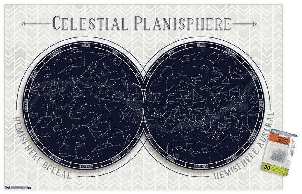 Celestial Planisphere Wall Poster with Push Pins, 22.375" x 34" - Walmart.com