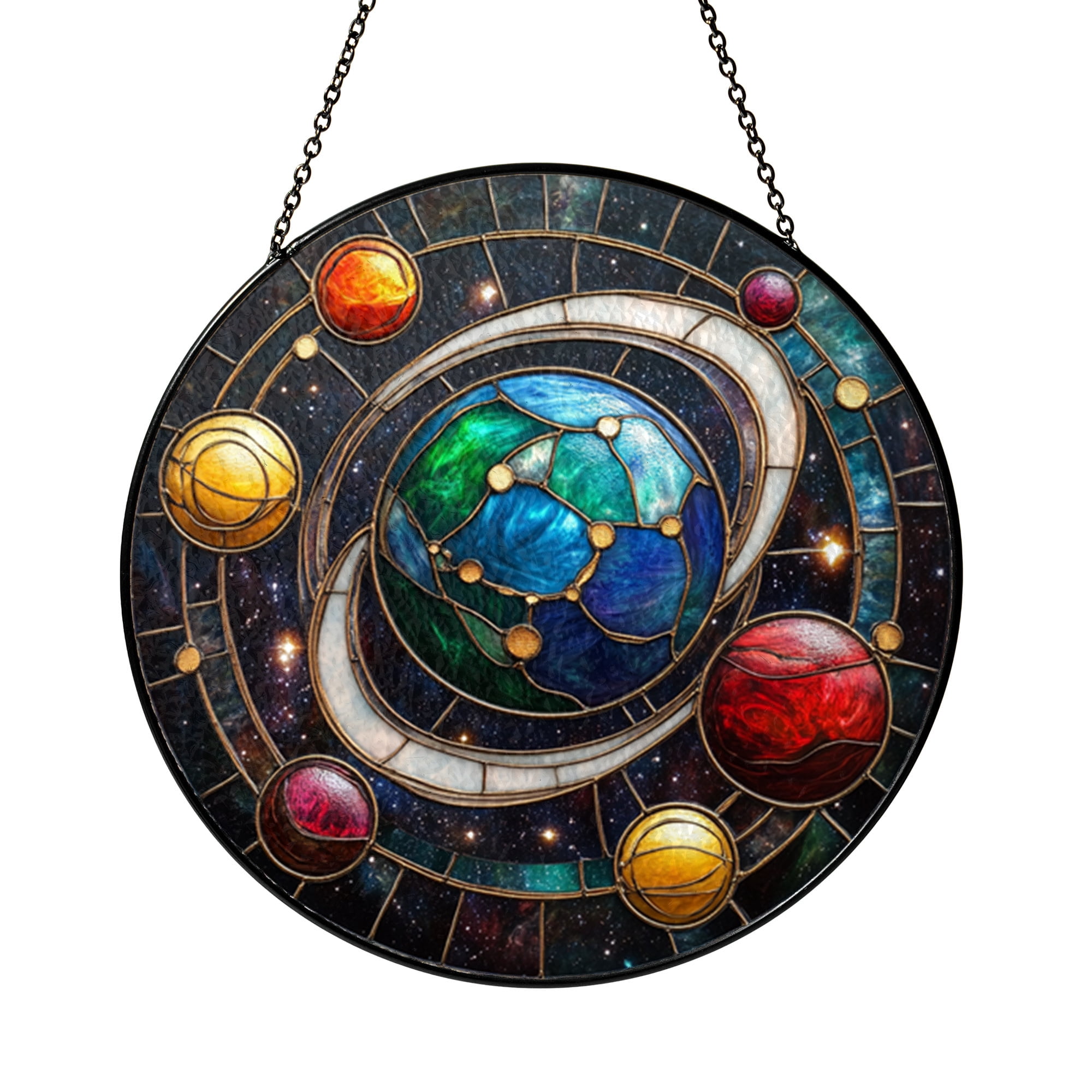 Celestial Saturn and Space Art Glass Style Decorative Window Hanging ...