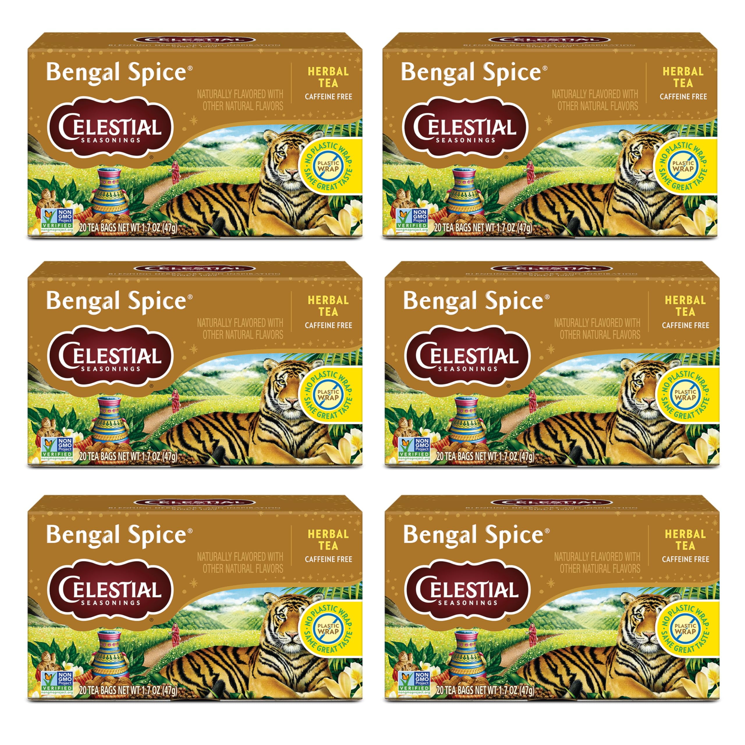 Celestial Seasonings Bengal Spice CCF19 Herbal Tea, Caffeine Free, 20 Tea Bags Box (Pack of 6 ...