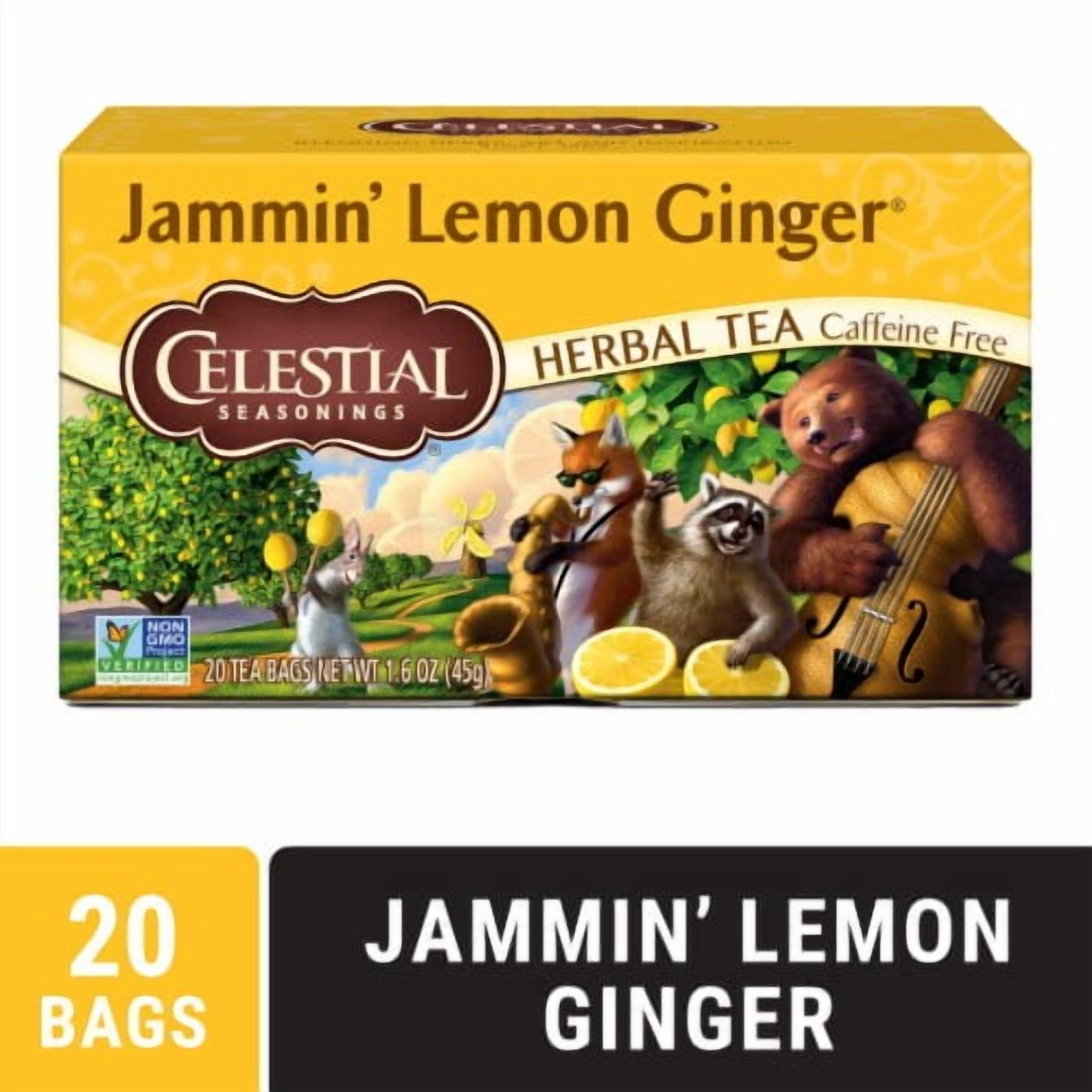 Celestial Seasonings Caffeine Free Jammin' Lemon Ginger Herbal Tea 20 ...