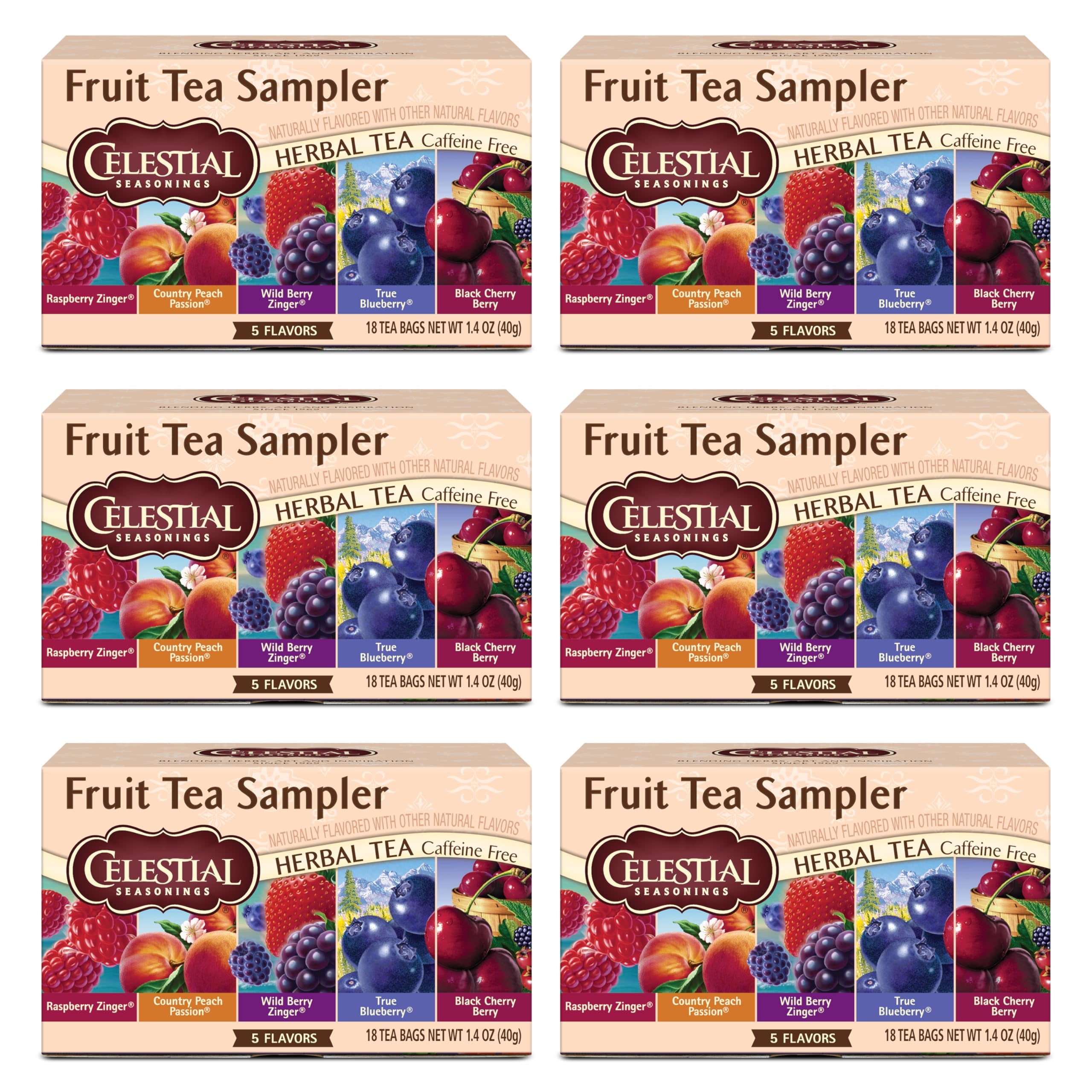 Celestial Seasonings Fruit Tea Sampler Herbal Variety Pack, Caffeine ...