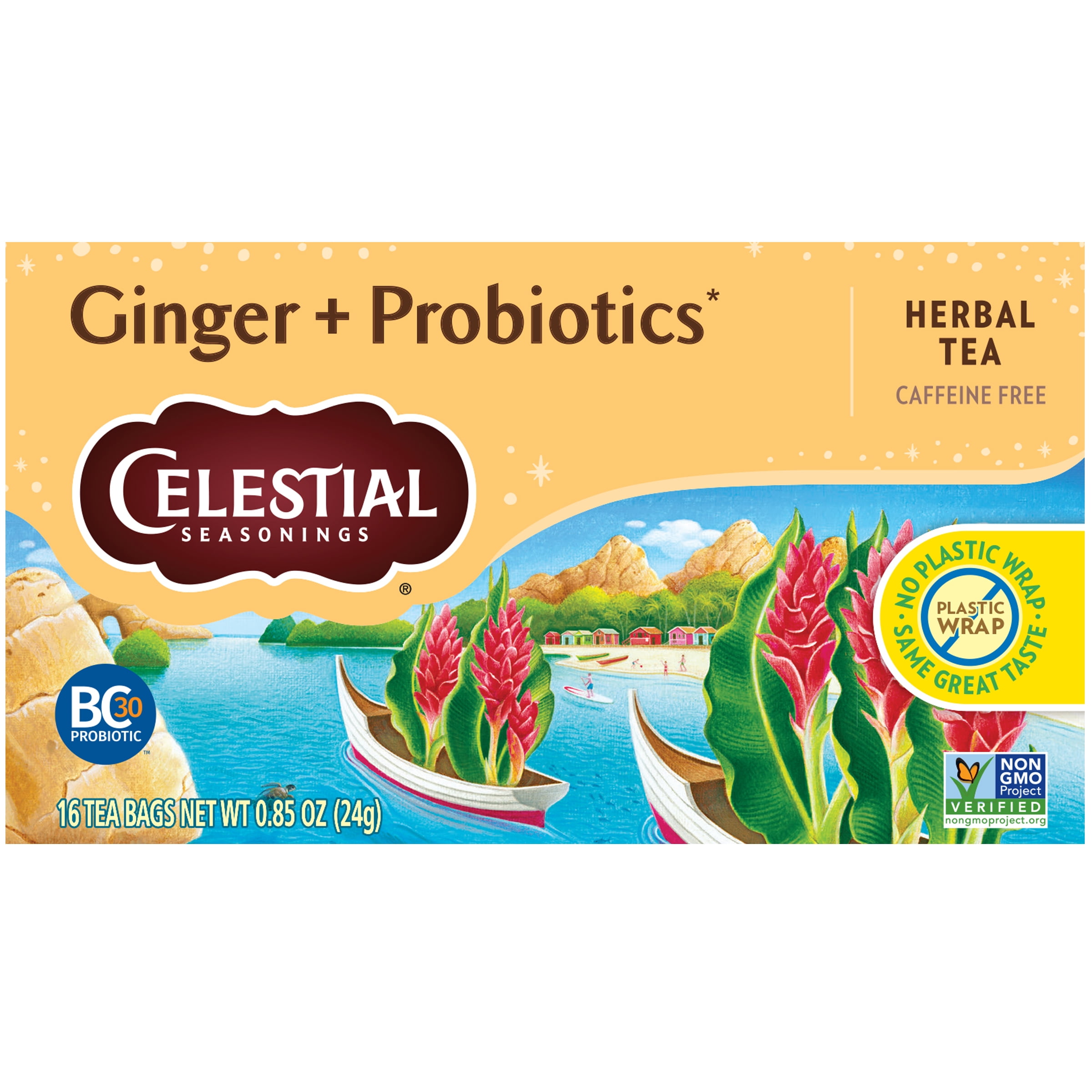 Celestial Seasonings Ginger Probiotics Caffeine-Free Herbal Tea with ...