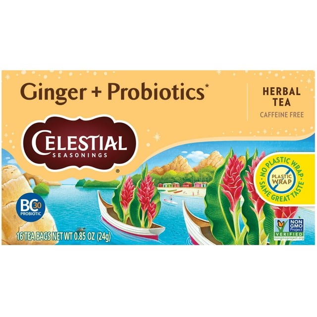 Celestial Seasonings Ginger Probiotics Caffeine-Free Herbal Tea with ...