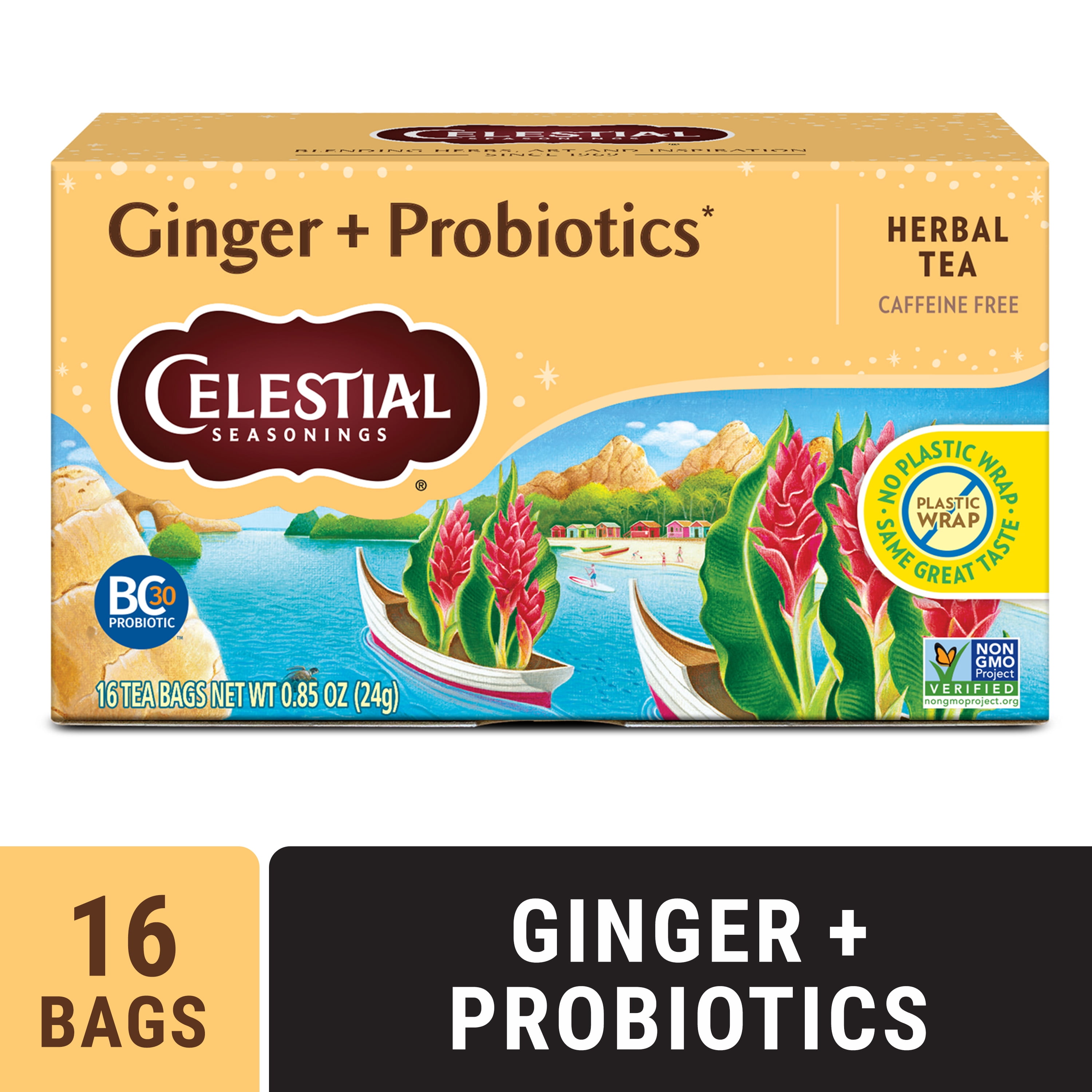 Celestial Seasonings Ginger Probiotics Caffeine-Free Herbal Tea with ...