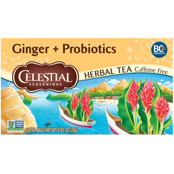 Celestial Seasonings Ginger plus Probiotics Herbal Tea, 16 Count Box ...