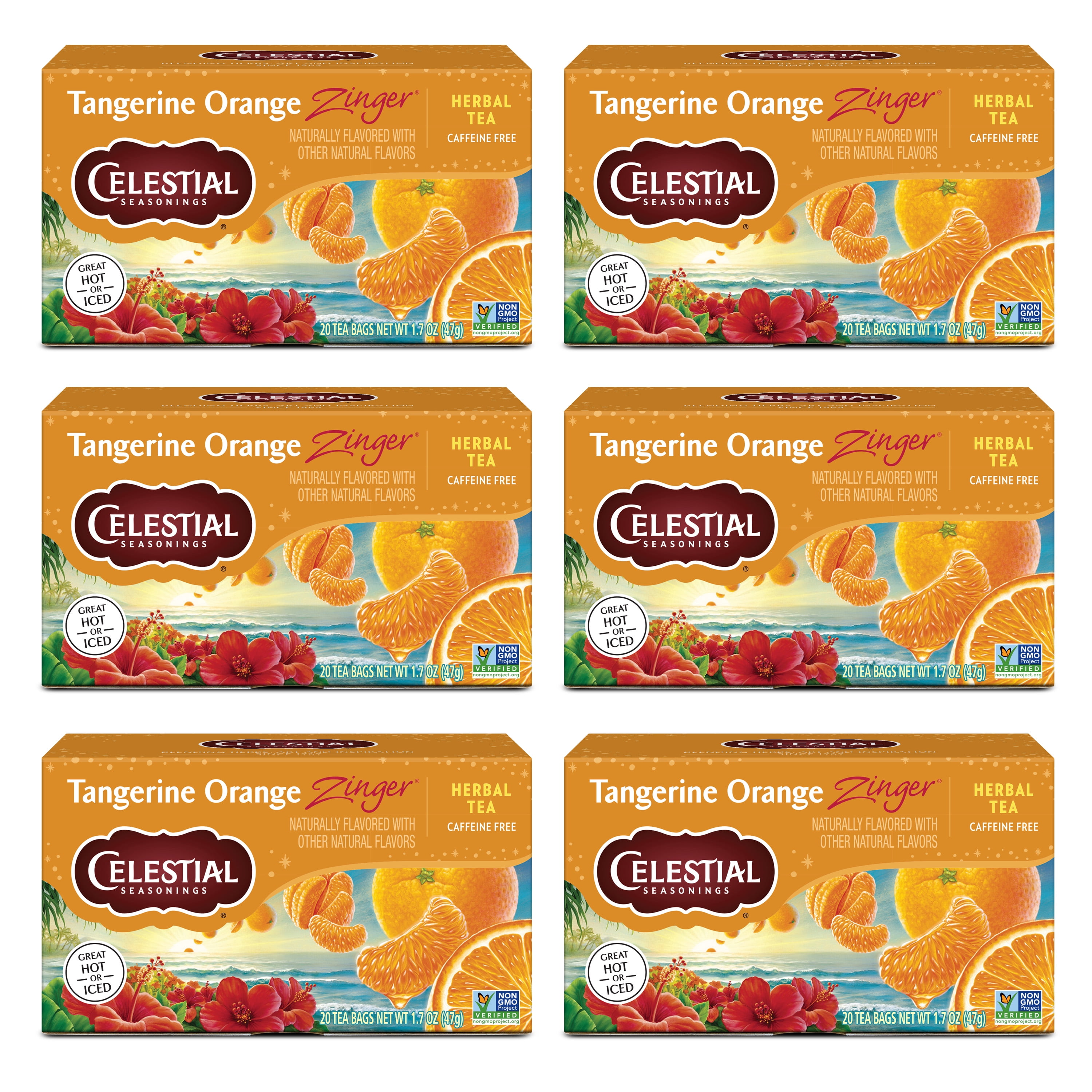 (6 pack) Celestial Seasonings Tangerine Orange Zinger Herbal Tea Bags ...