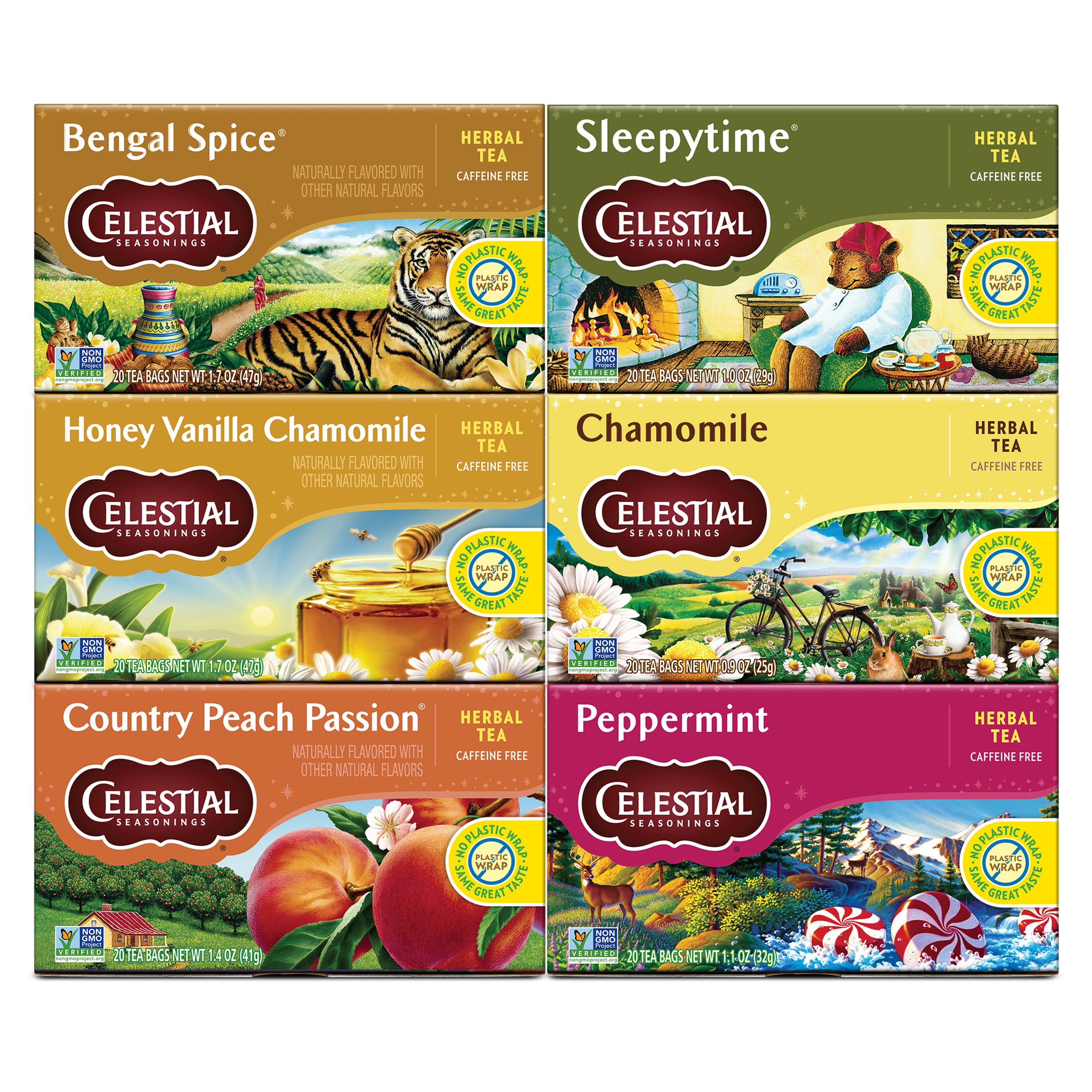 Celestial Seasonings Herbal Tea Bags Variety Pack (20 Count, 6 Pack ...