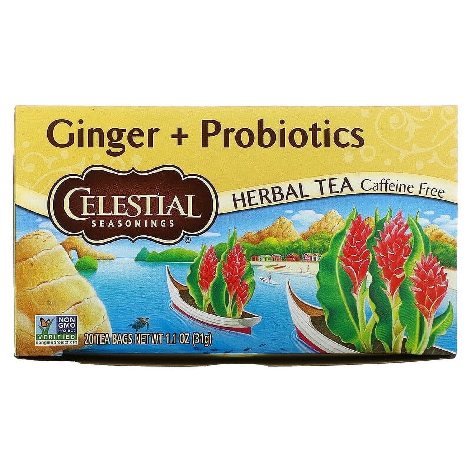 Celestial Seasonings, Herbal Tea, Ginger + Probiotics, Caffeine Free ...