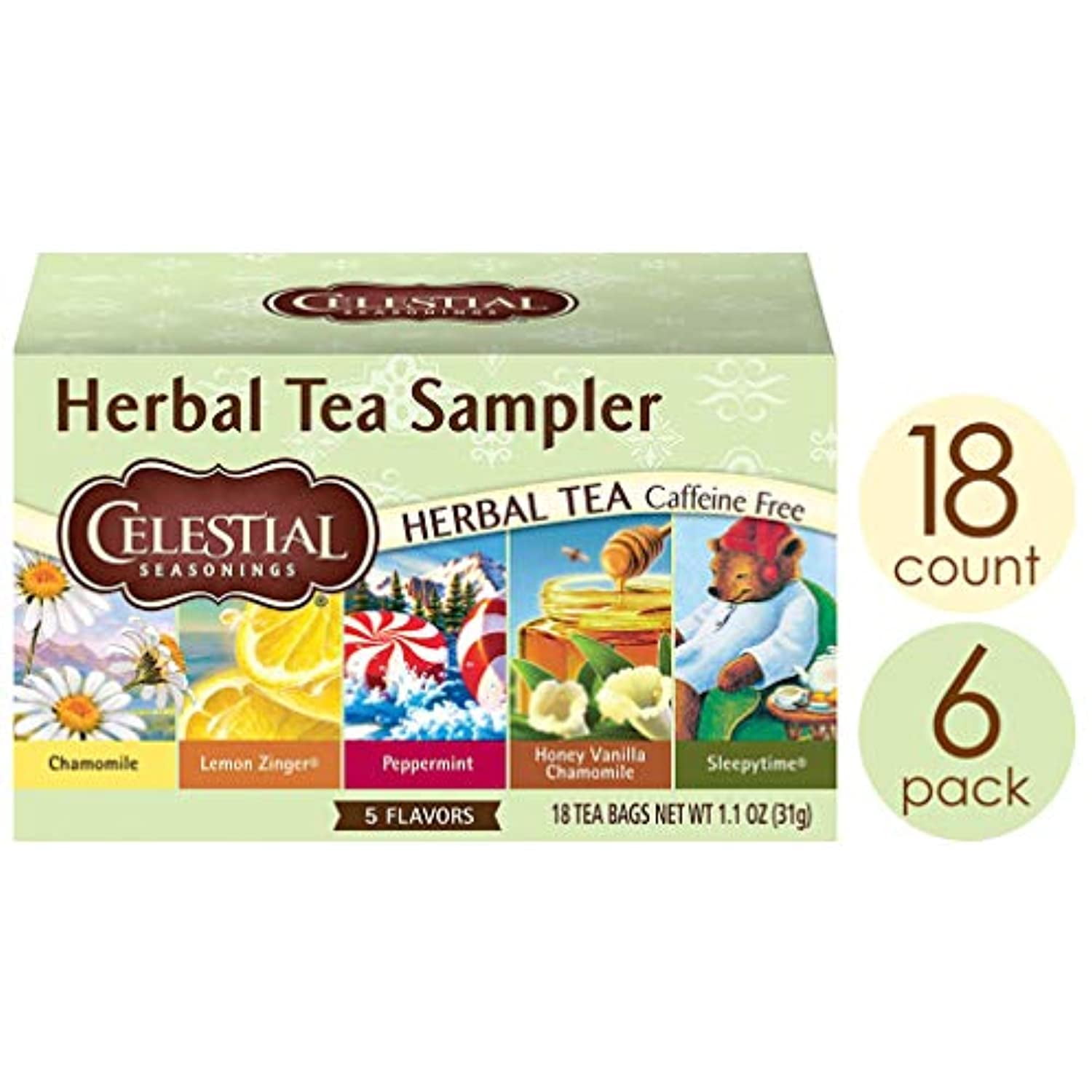 Celestial Seasonings Herbal Tea Sampler, Chamomile, Lemon Zinger ...