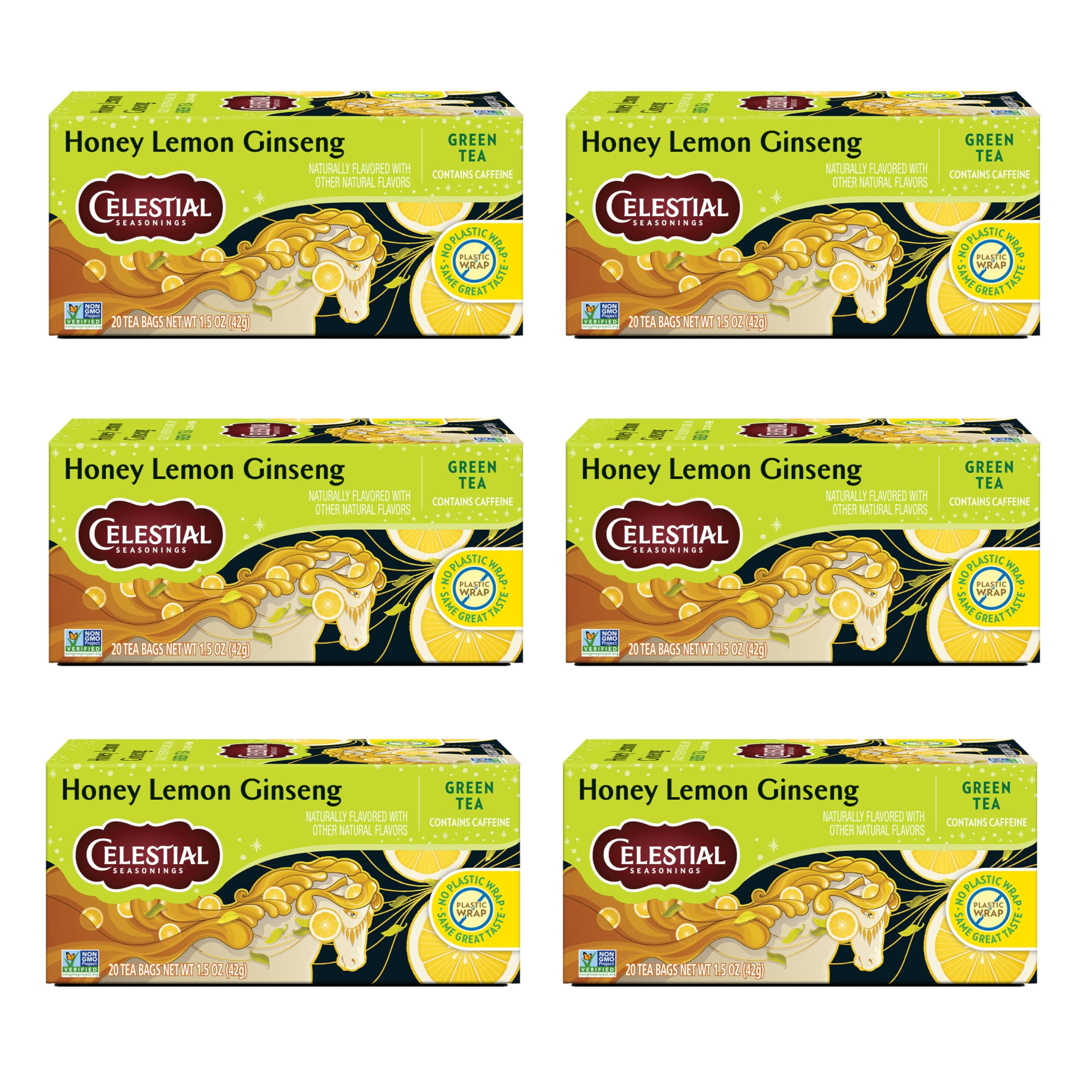 Celestial Seasonings Honey Lemon Ginseng Green Tea, Caffeinated, 20 Tea ...