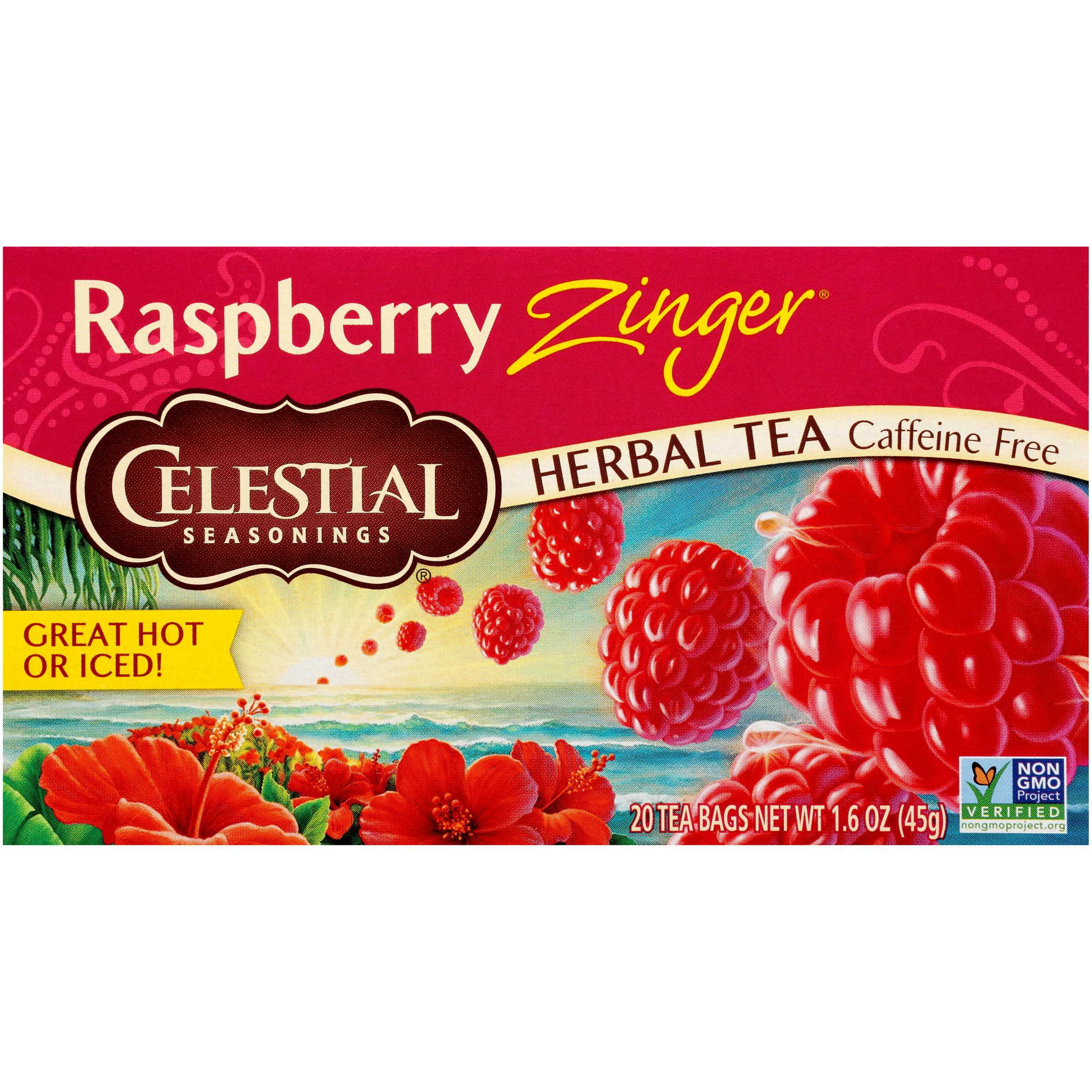 Celestial Seasonings Raspberry Zinger Caffeine-Free Herbal Tea Bags, 20 ...