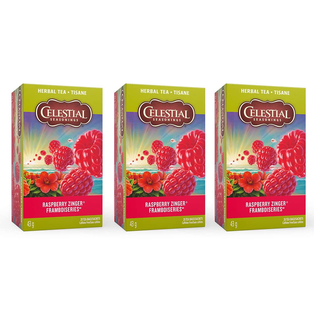Celestial Seasonings Raspberry Zinger Herbal Tea, Caffeine-Free 20ct (3 ...