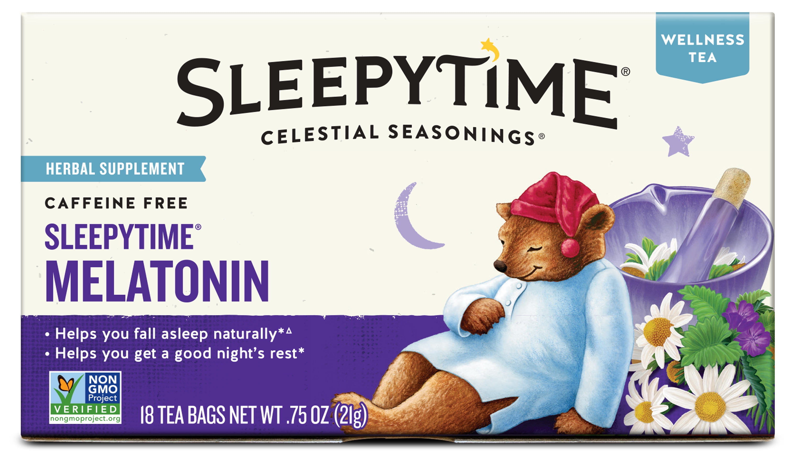 Celestial Seasonings Sleepytime Wellness Melatonin Herbal Tea Bags, 18 ...