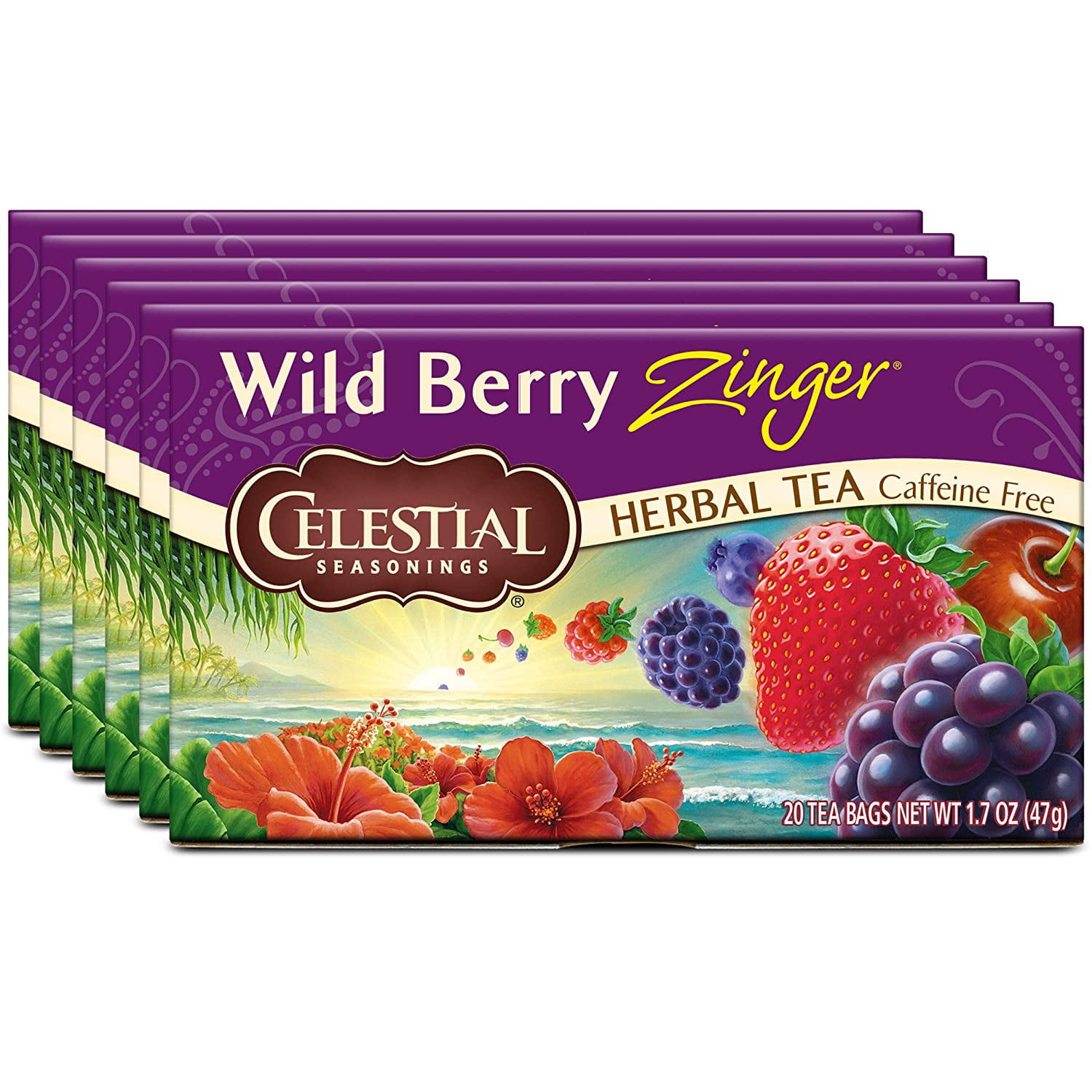 Celestial Seasonings Tea Caffeine Free Herbal Tea, Wild Berry Zinger 20 ...