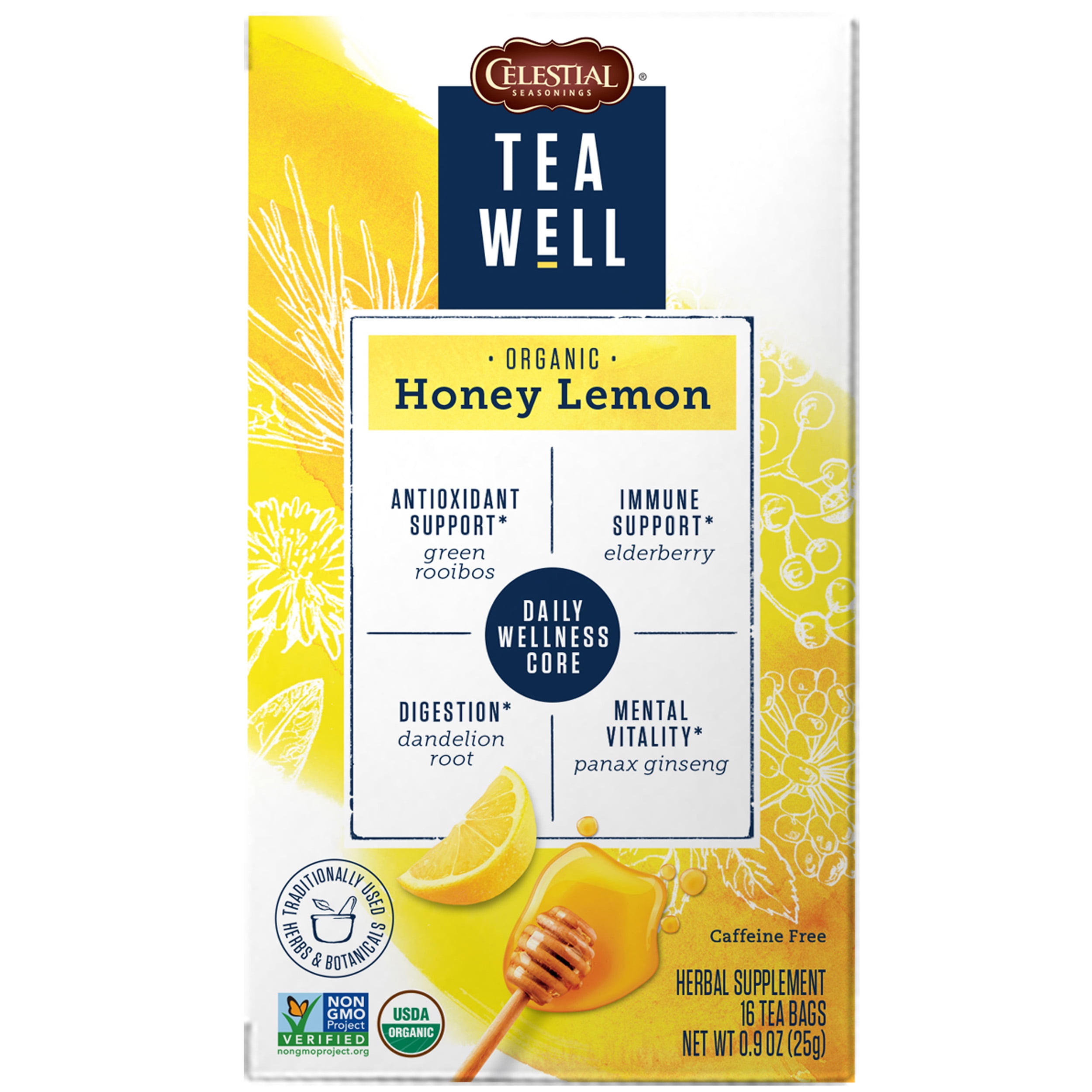 Celestial Seasonings TeaWell Organic Honey Lemon Wellness Tea, 16 Ct ...
