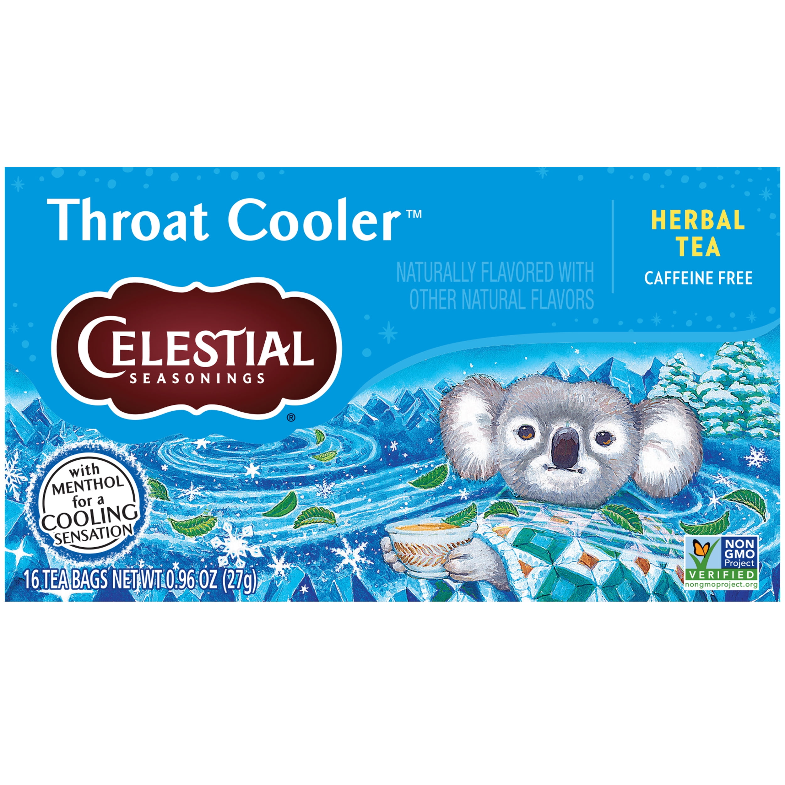 Celestial Seasonings Throat Cooler Caffeine-Free Herbal Tea Bags, 16 ...