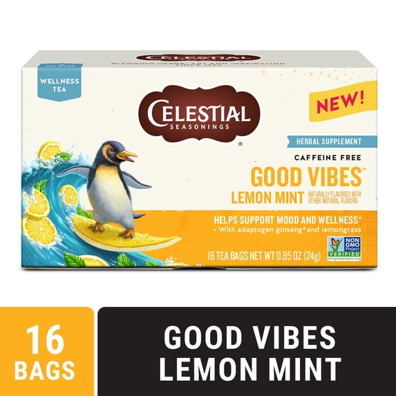 Celestial Seasonings Wellness Good Vibes Lemon Mint Herbal Tea Bags (16 ...