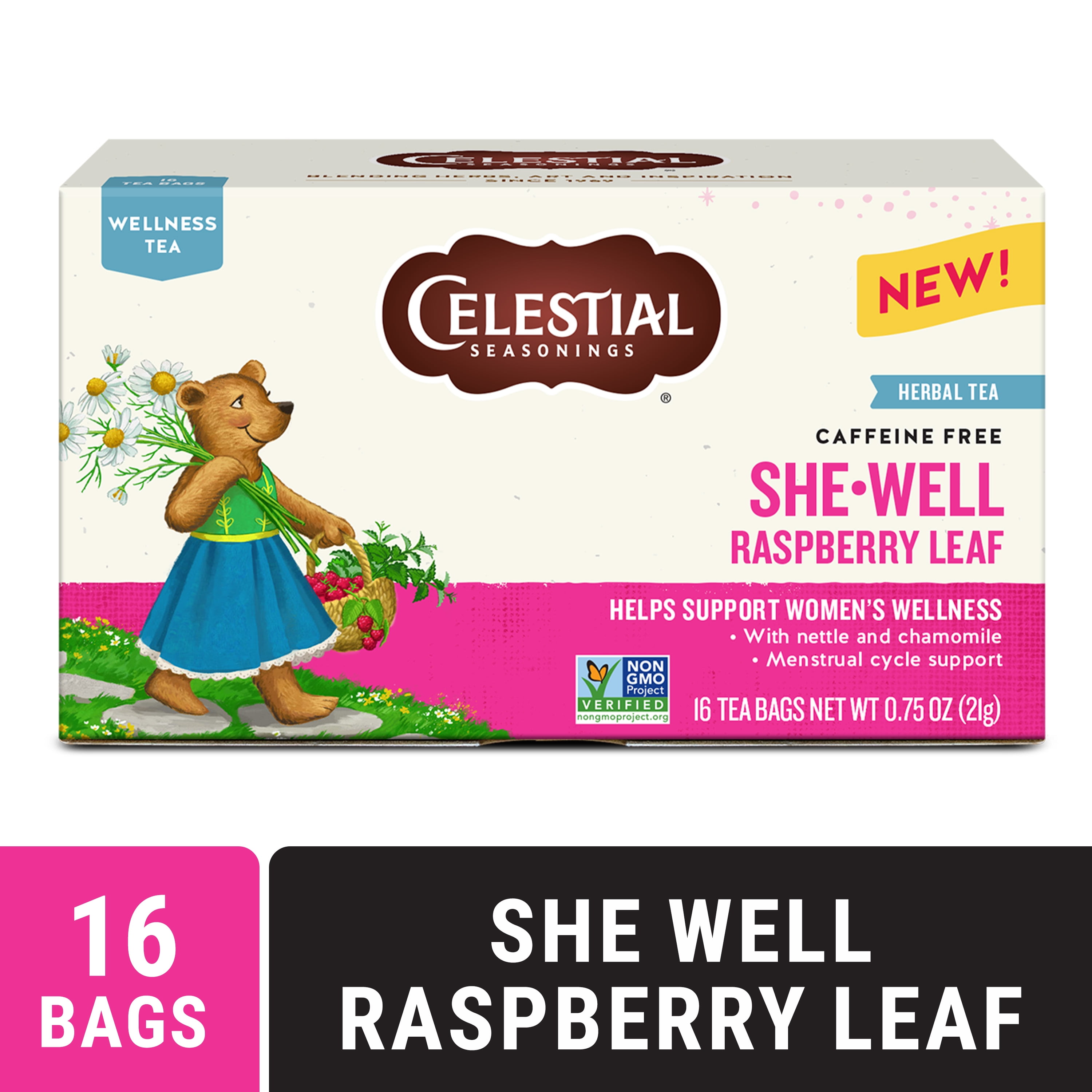 Celestial Seasonings Wellness She-Well Raspberry Leaf Herbal Tea Bags ...