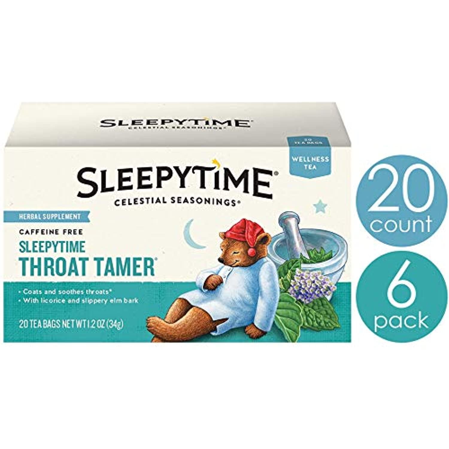Celestial Seasonings Wellness Tea, Sleepytime Throat Tamer, Caffeine ...