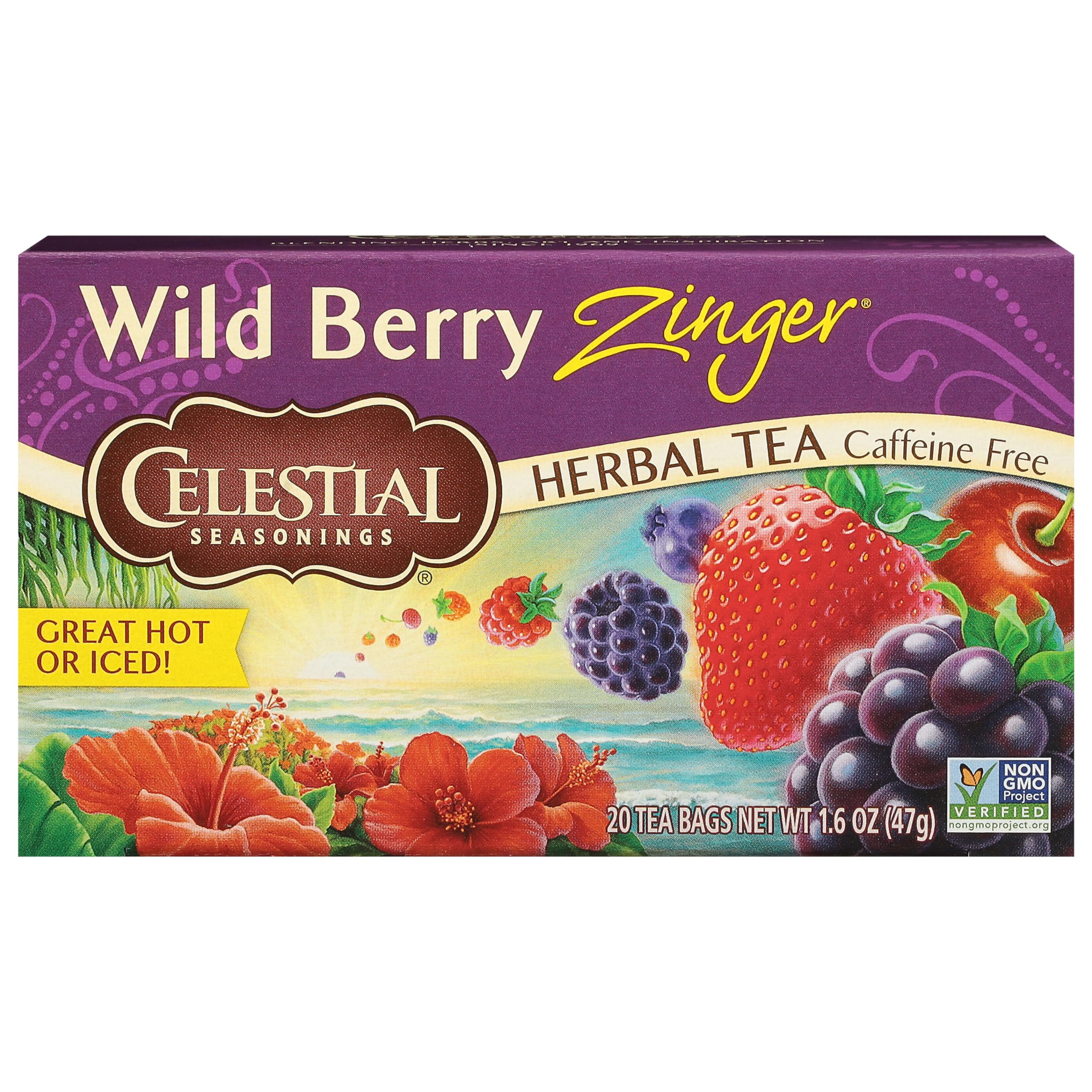 Celestial Seasonings Wild Berry Zinger Herbal Tea, Caffeine Free, 20 ...
