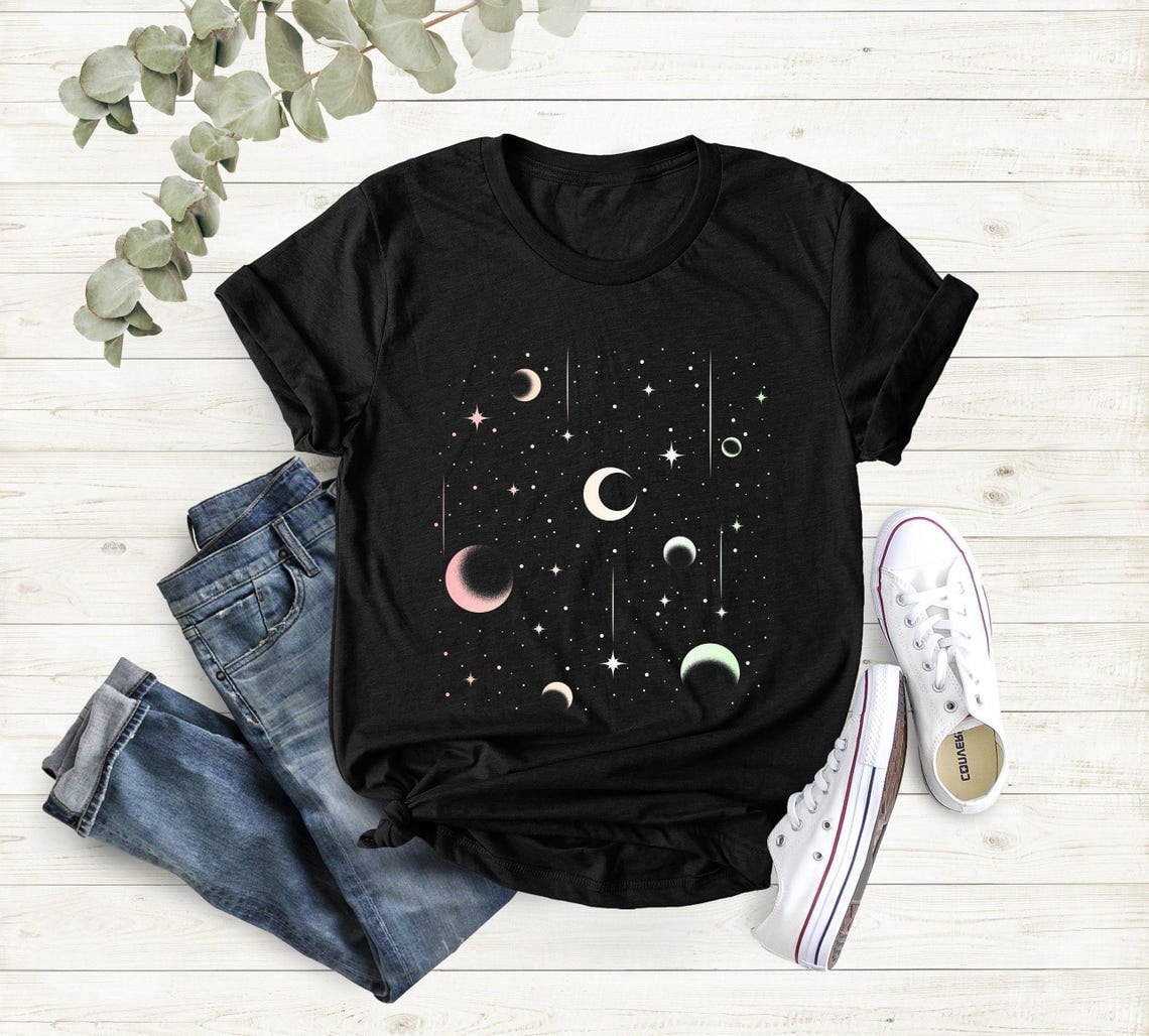 Celestial Shirt, Moon Graphic T-Shirt, Moon T-Shirts, Moon Phase Astrology Astronomy, Women Moon ...