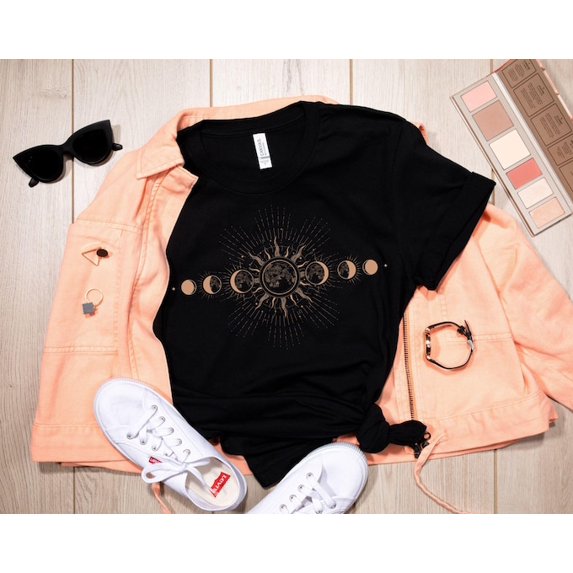 Celestial Shirt, Moon Phase T-shirt, Boho Mystical Moon And Sun Tee ...
