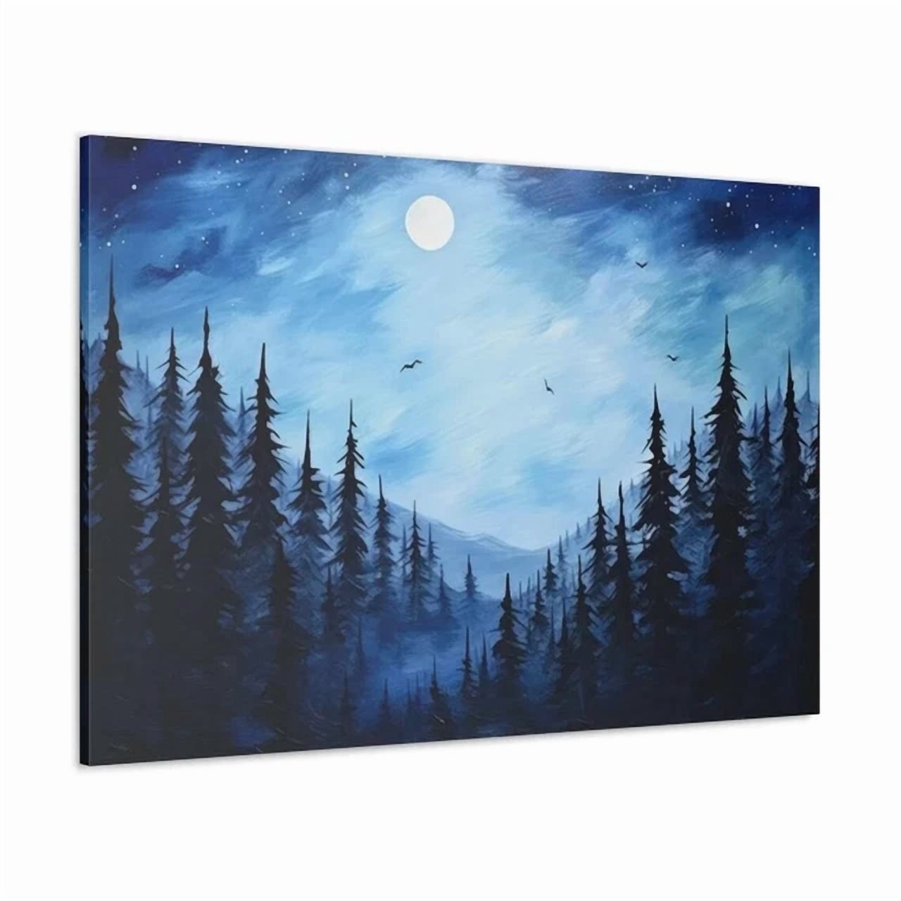 Celestial Skies Dark Forest Moonlit Painting Wall Art Home Decor ...