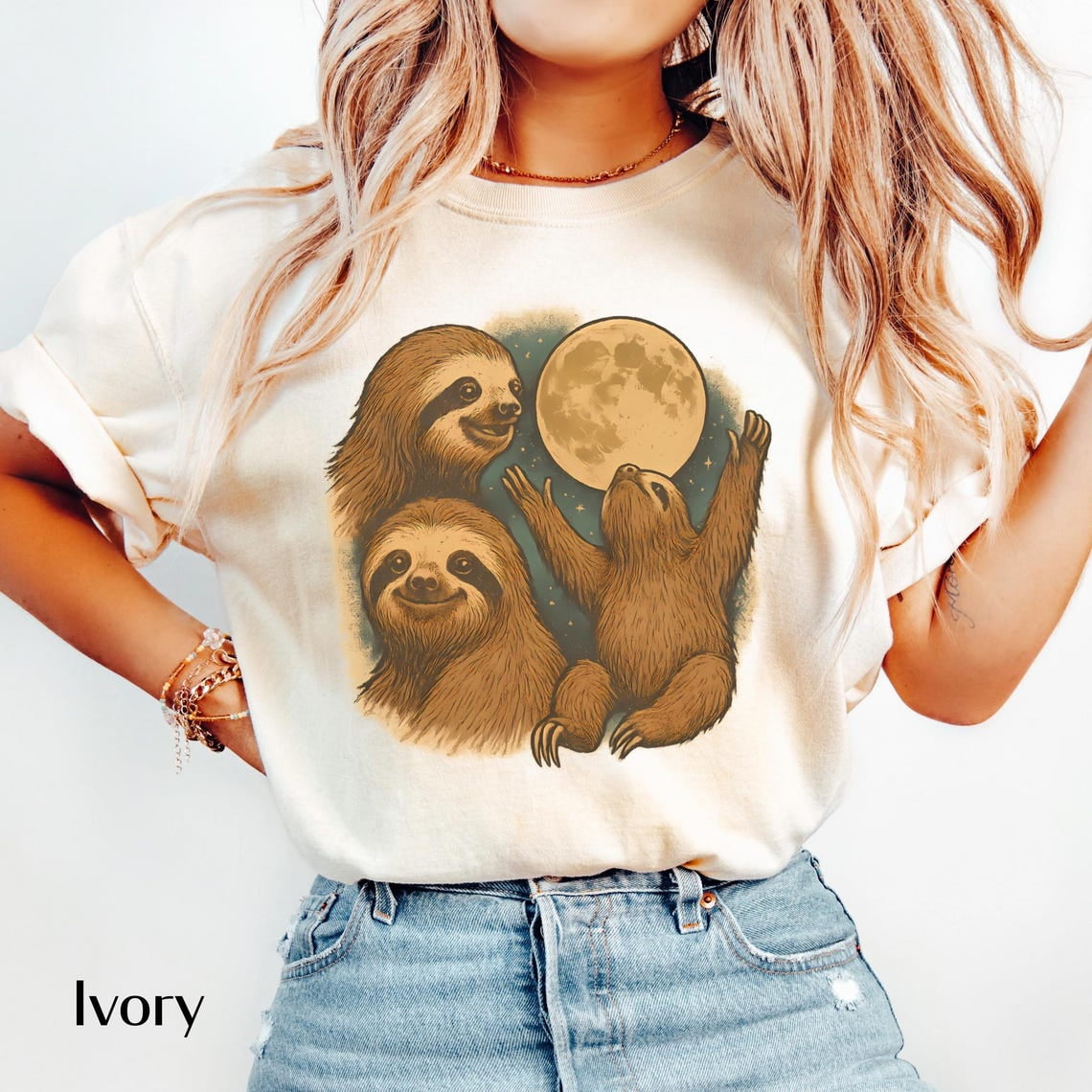 Celestial Sloth Shirt, Cute Moon and Stars Animal Tee, Funny Mystical ...