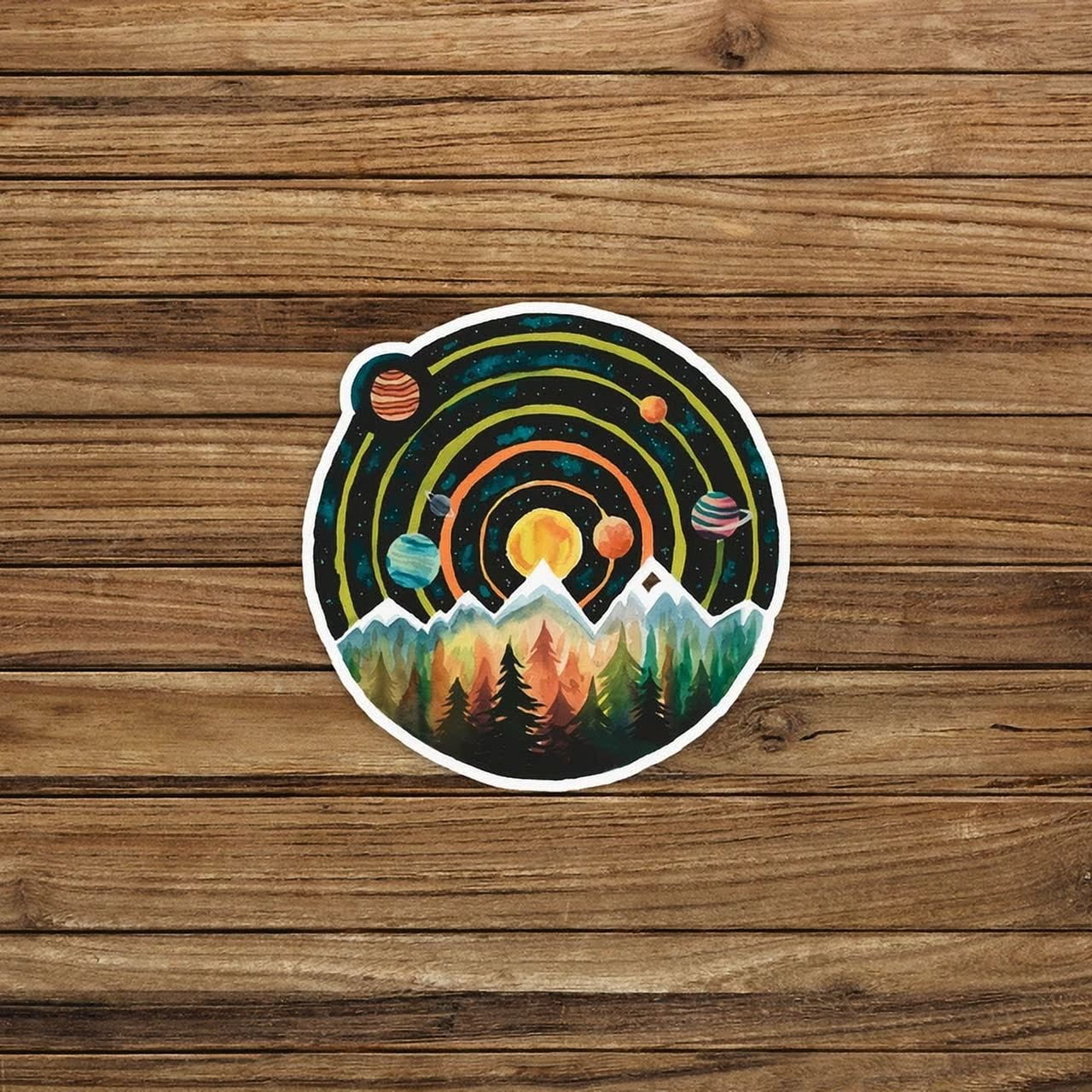 Celestial Solar System Watercolor Mountain Sticker - Space Planets ...