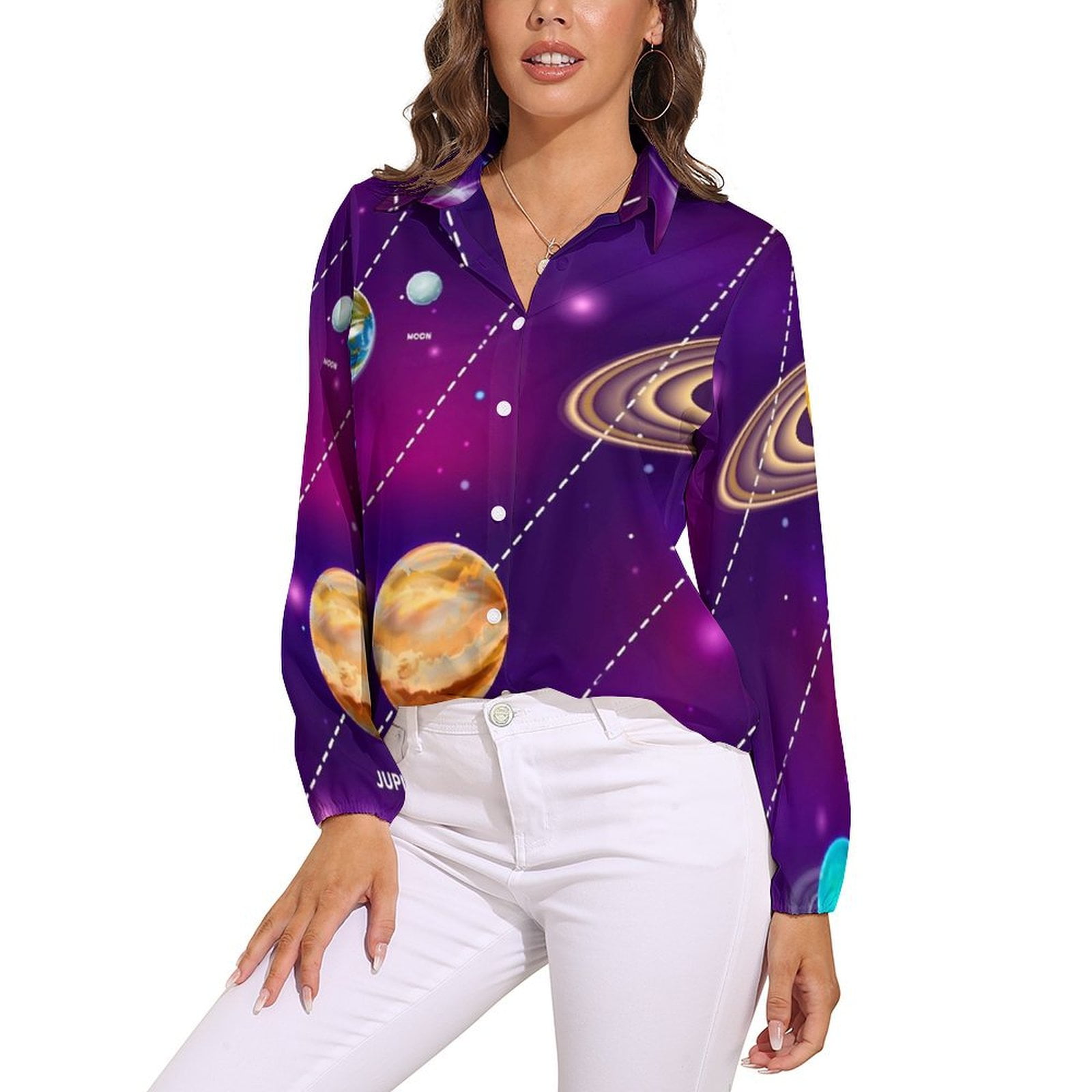 Celestial Space Loose Blouse Solar System Planets Fashion Oversized ...