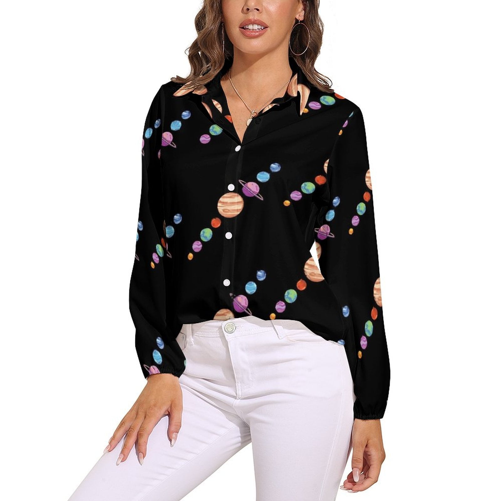 Celestial Space Loose Blouse Solar System Planets Fashion Oversized ...