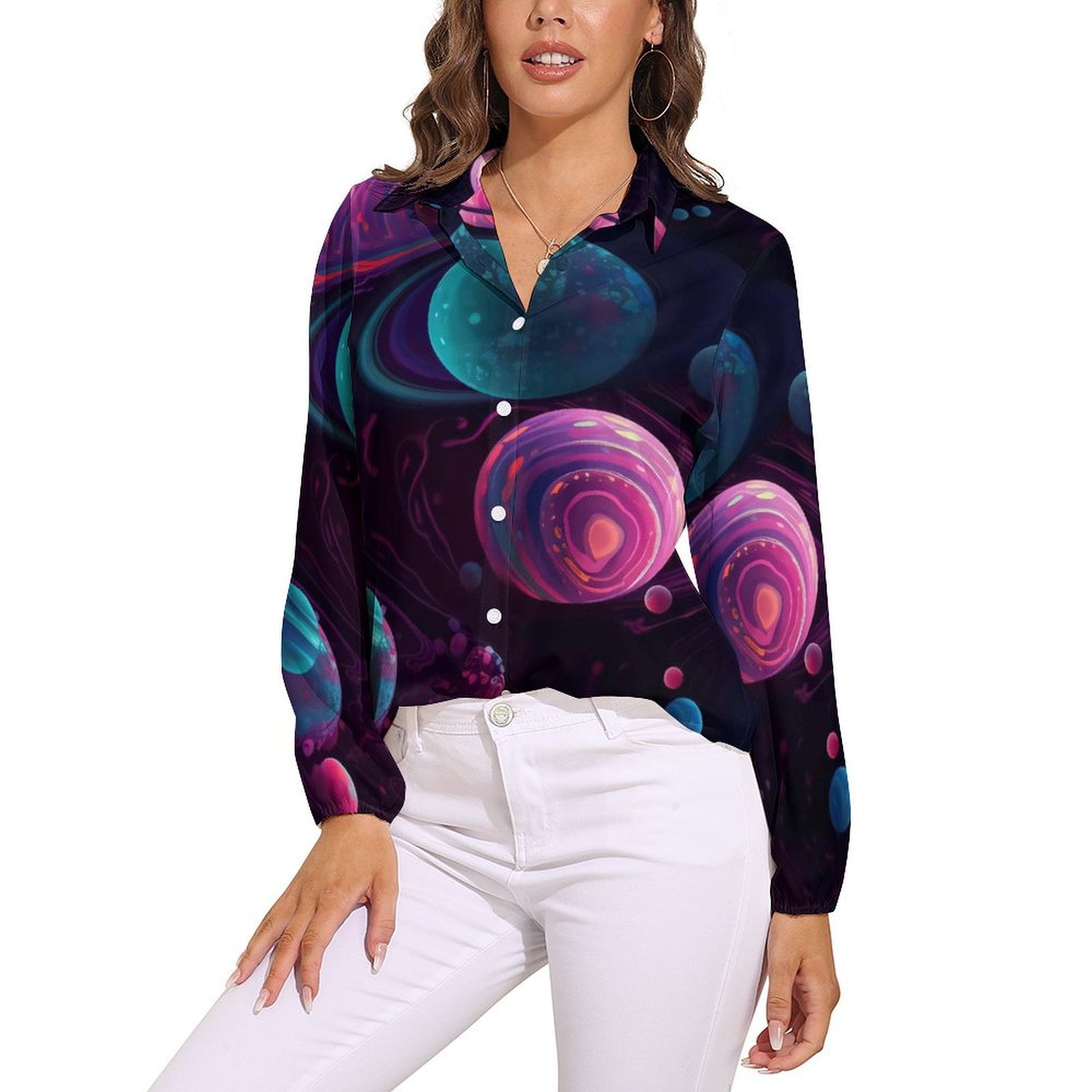 Celestial Space Loose Blouse Solar System Planets Fashion Oversized ...