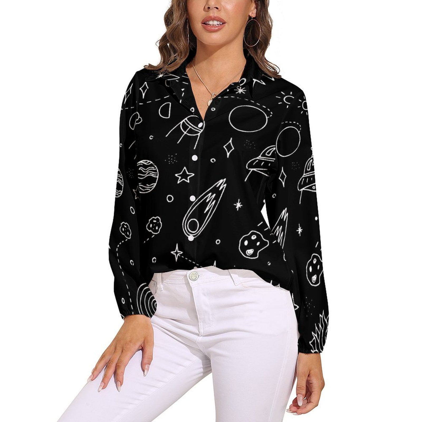Celestial Space Loose Blouse Solar System Planets Fashion Oversized ...