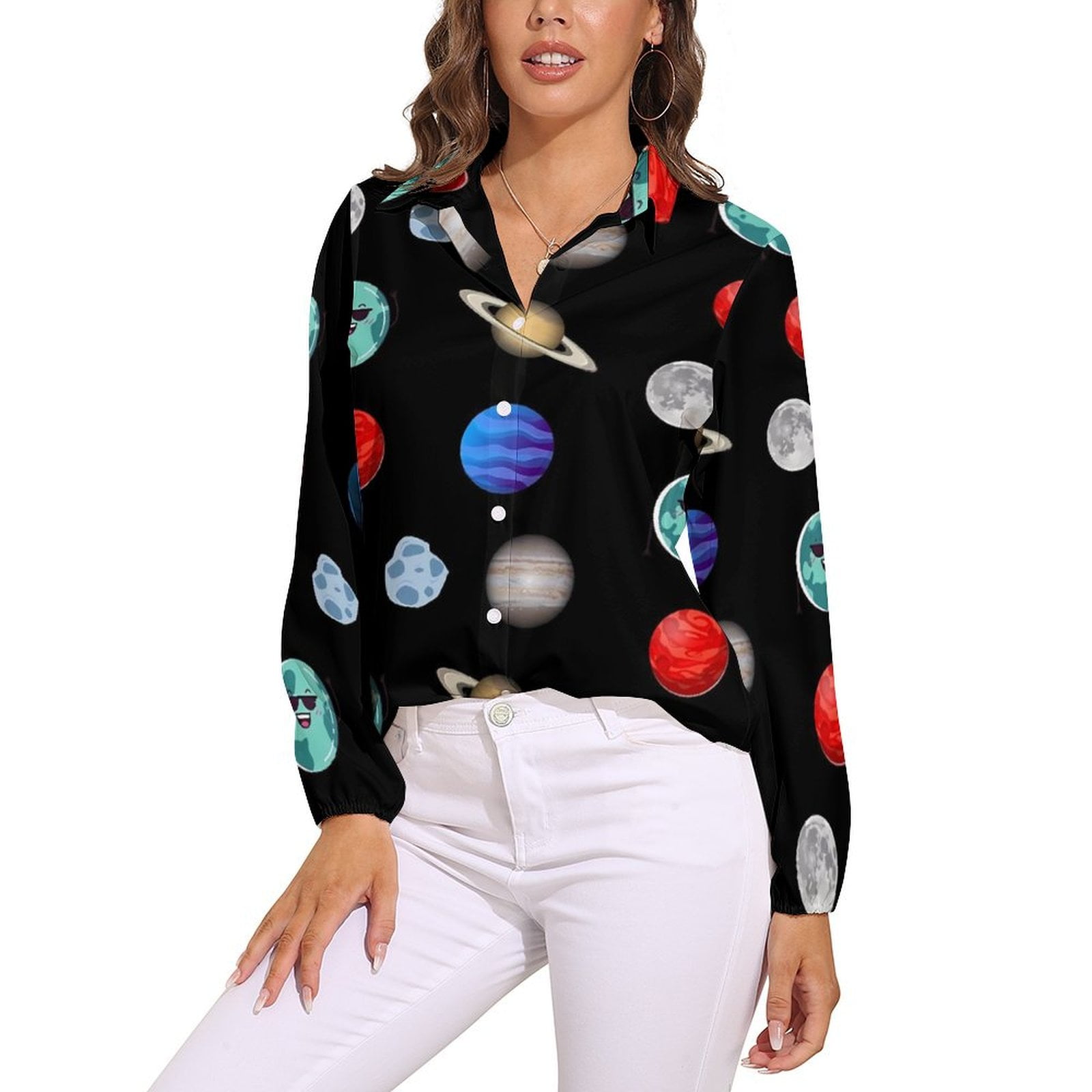 Celestial Space Loose Blouse Solar System Planets Fashion Oversized ...