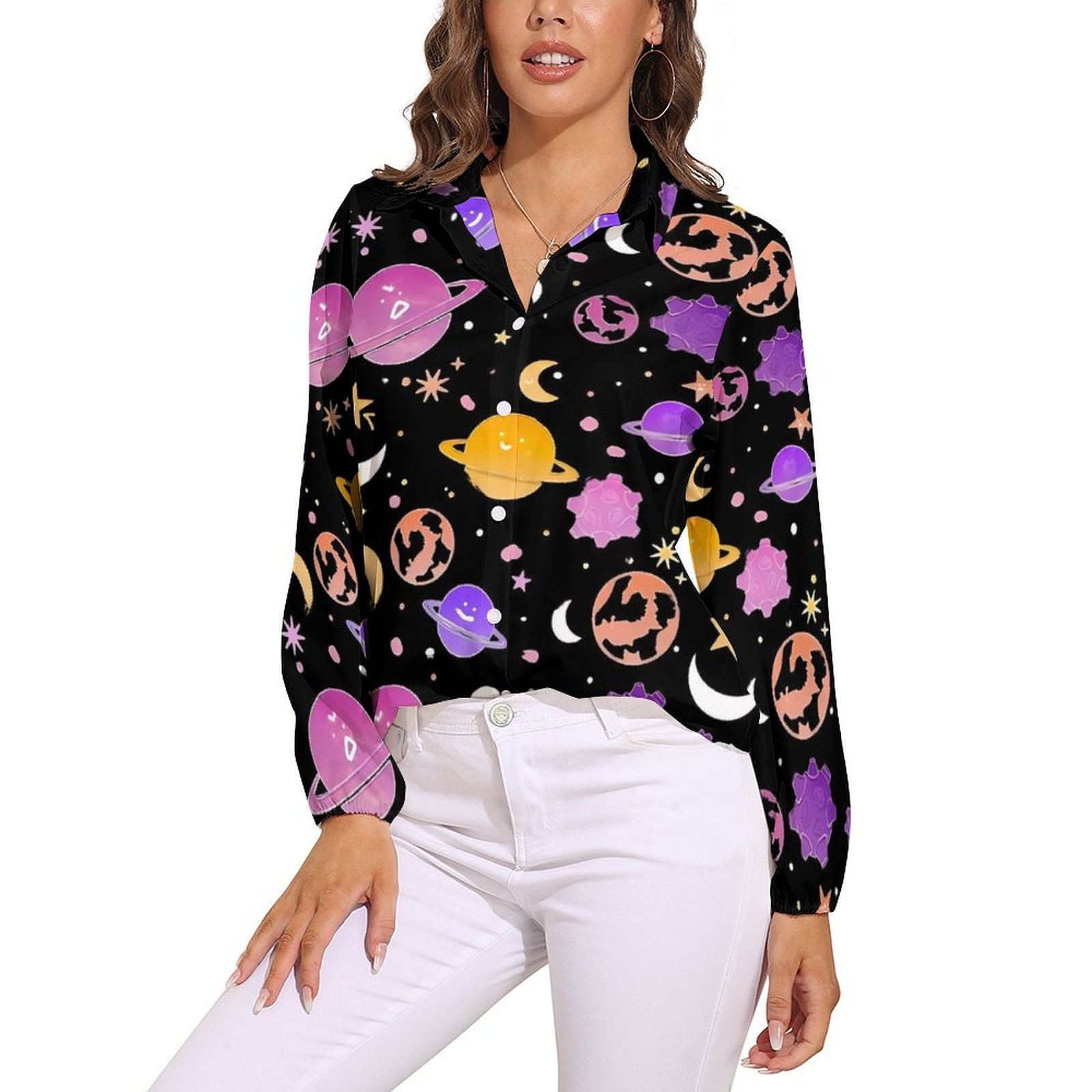 Celestial Space Loose Blouse Solar System Planets Fashion Oversized ...